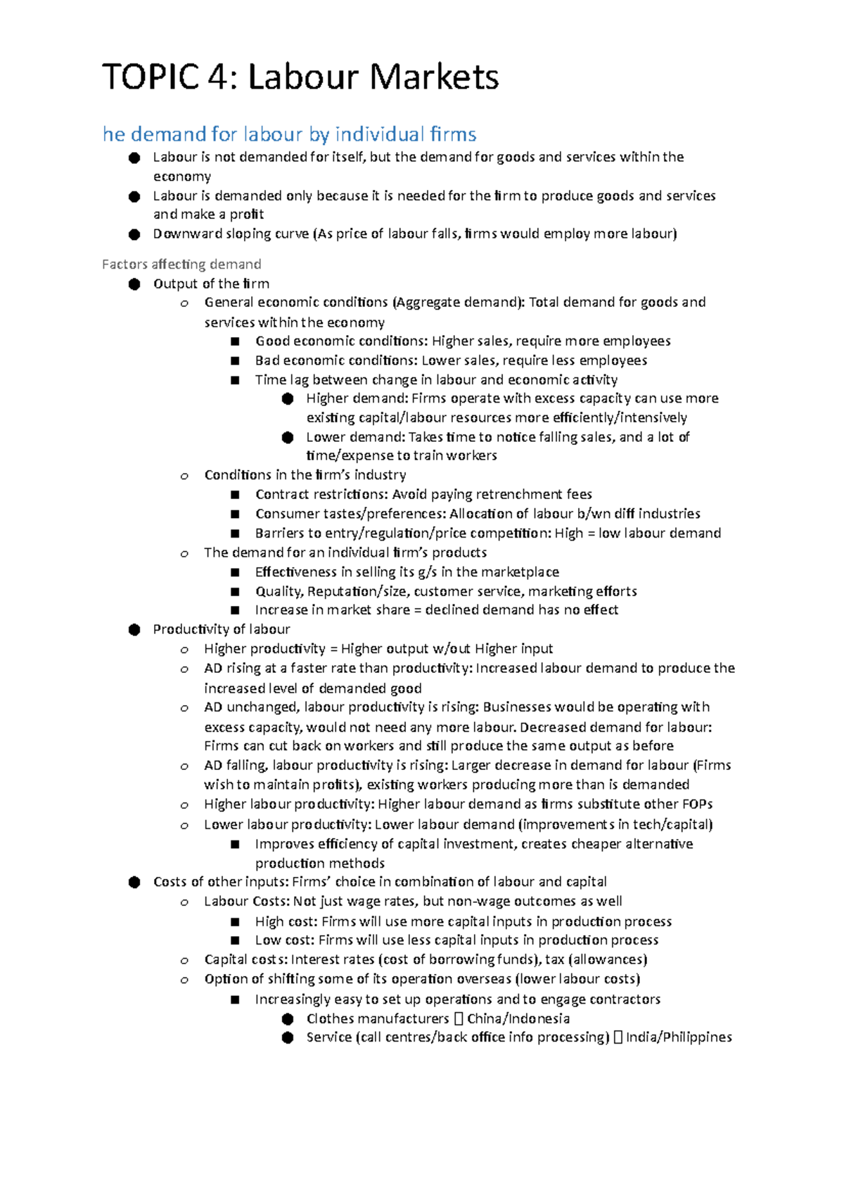 Eco Topic 4 - Labour market notes can be used for principles of econ ...