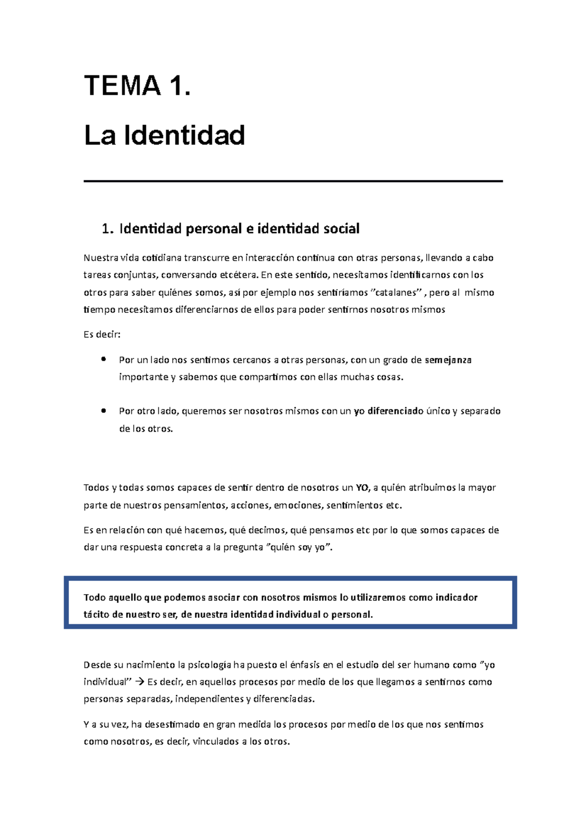 Tema 1 La identidad FIN - TEMA 1. La Identidad 1. Identidad personal e ...