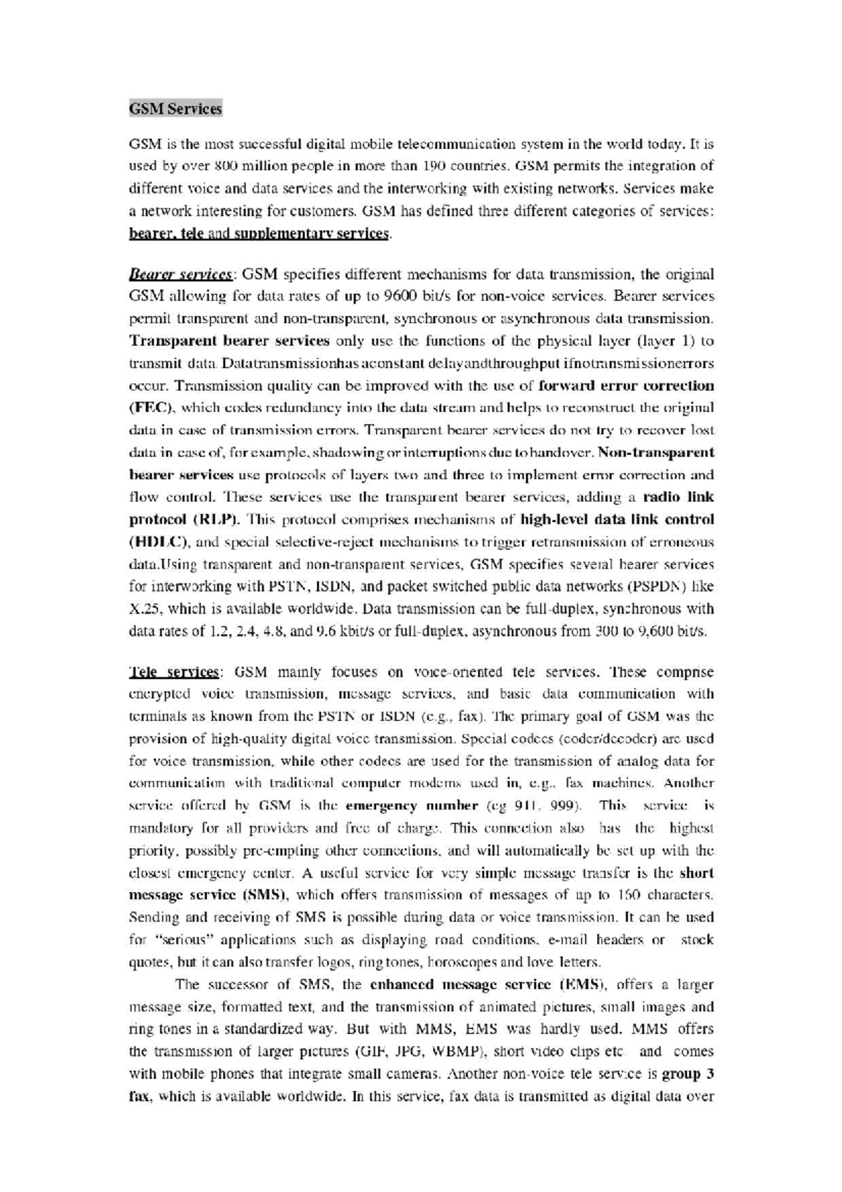 GSM Services - Computer science and engineering - Studocu