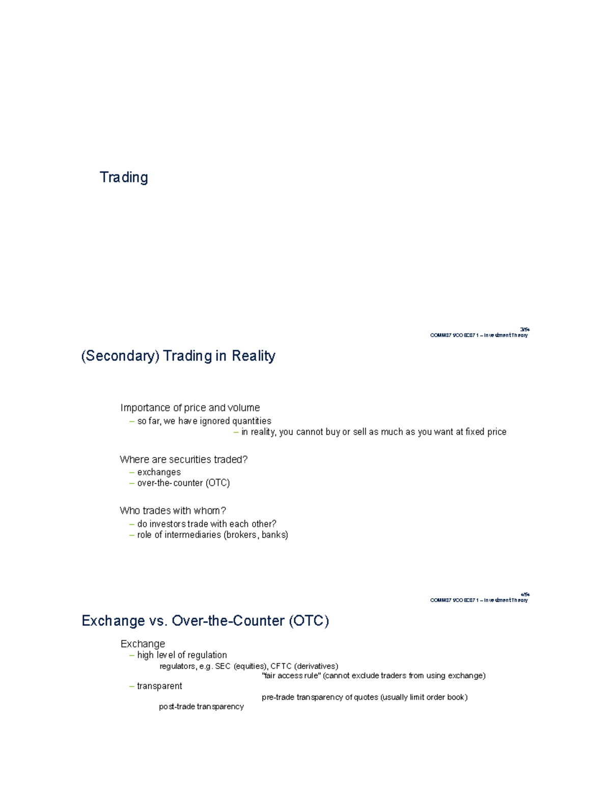 Trading - notes! - Trading 3/ COMM371/COEC371 – Investment Theory ...