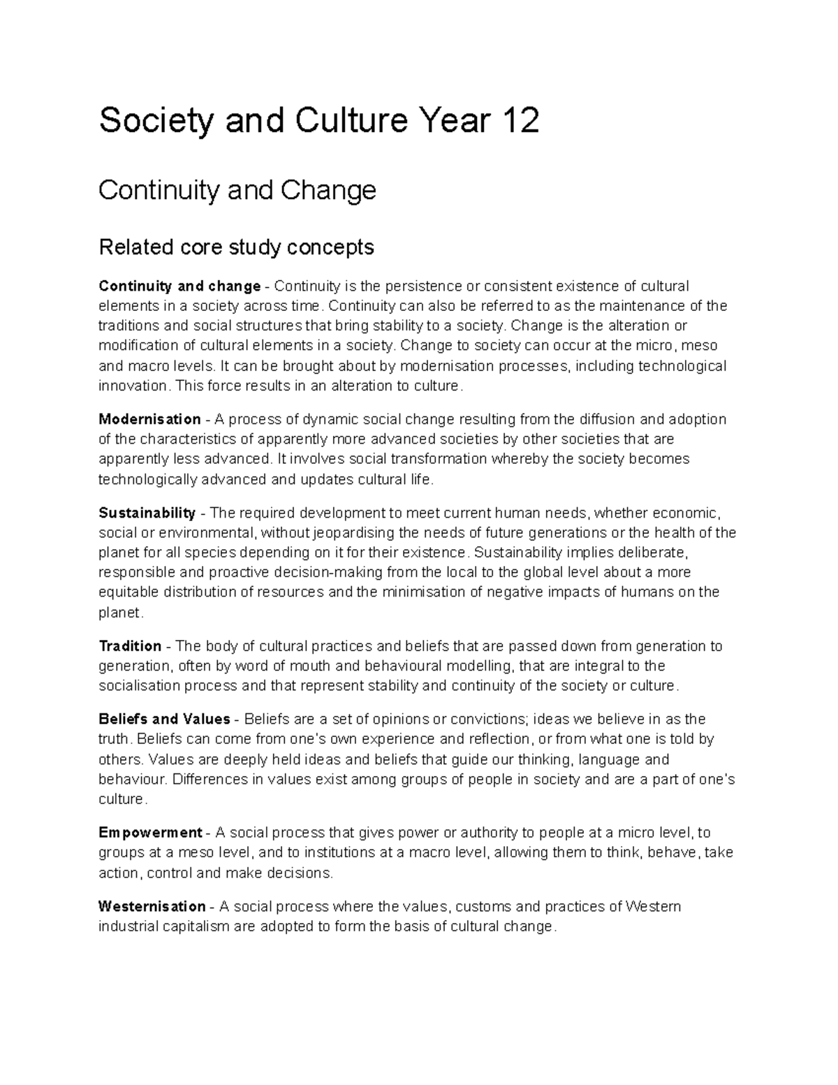 Continuity and Change China Notes - Society and Culture Year 12 ...