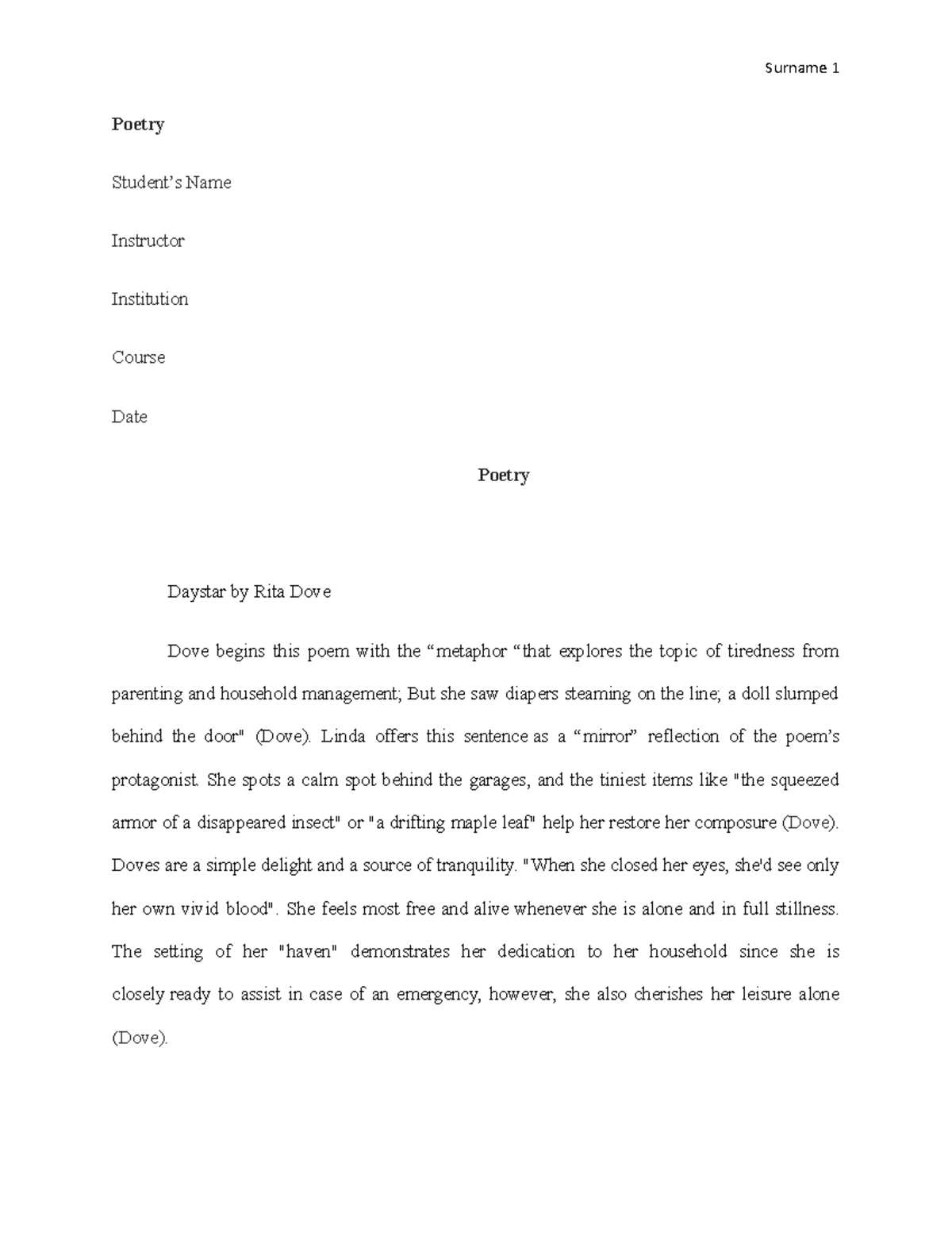 Order 3892393 - DBM - Poetry Student’s Name Instructor Institution ...