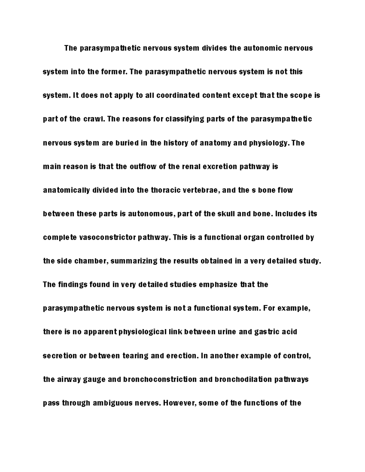 Nervous system essay - Grade: B - The parasympathetic nervous system ...