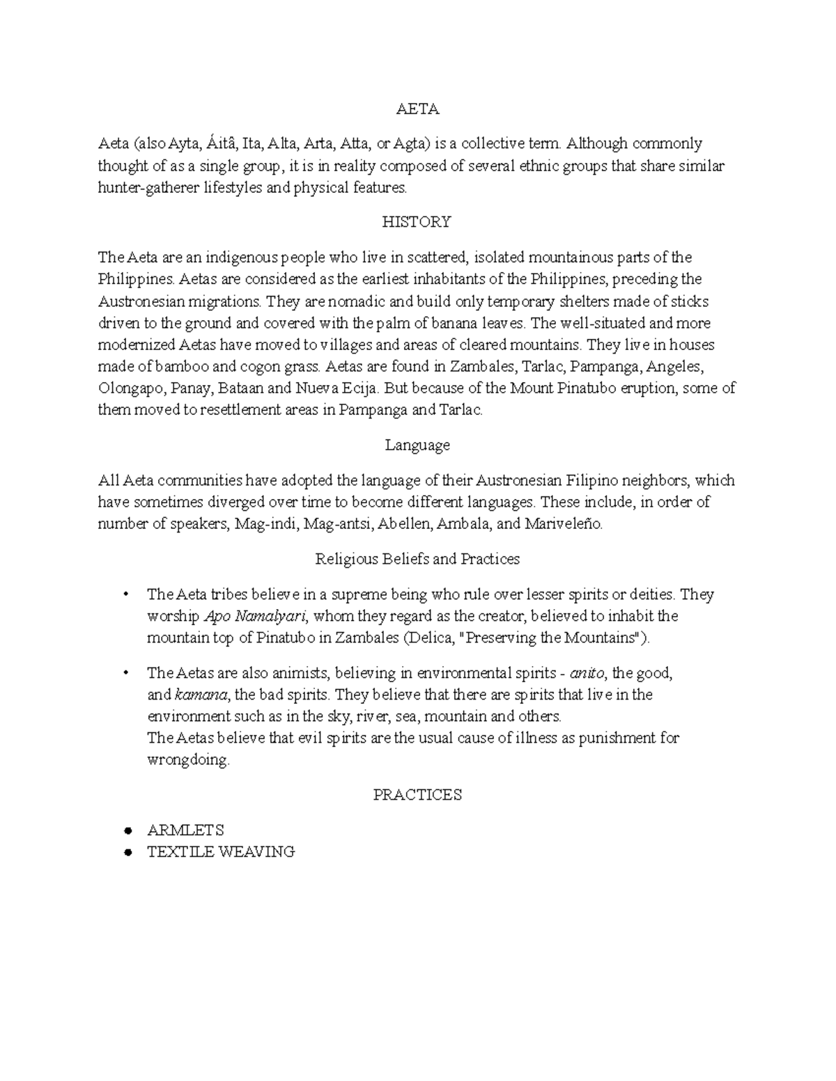 AETA - All about Aeta - AETA Aeta (also Ayta, Áitâ, Ita, Alta, Arta ...