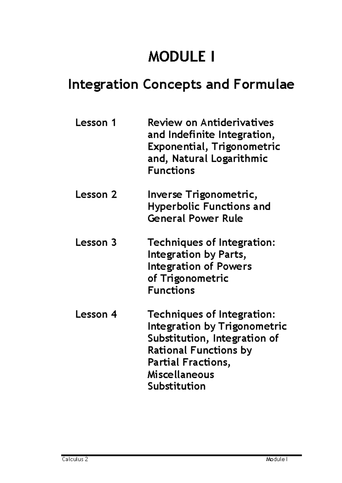 SEME 108 Module I part 1 - calculus 2 - Calculus 2 Module I MODULE I ...