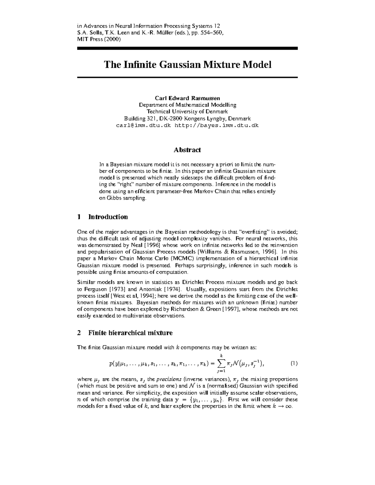 Infinite Gaussian Mixture Model for Bayesian Inference - Studocu