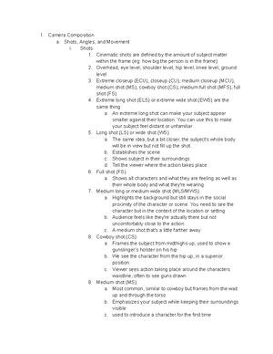 Cinematography Camera Movement Notes - Camera Movement - Camera ...