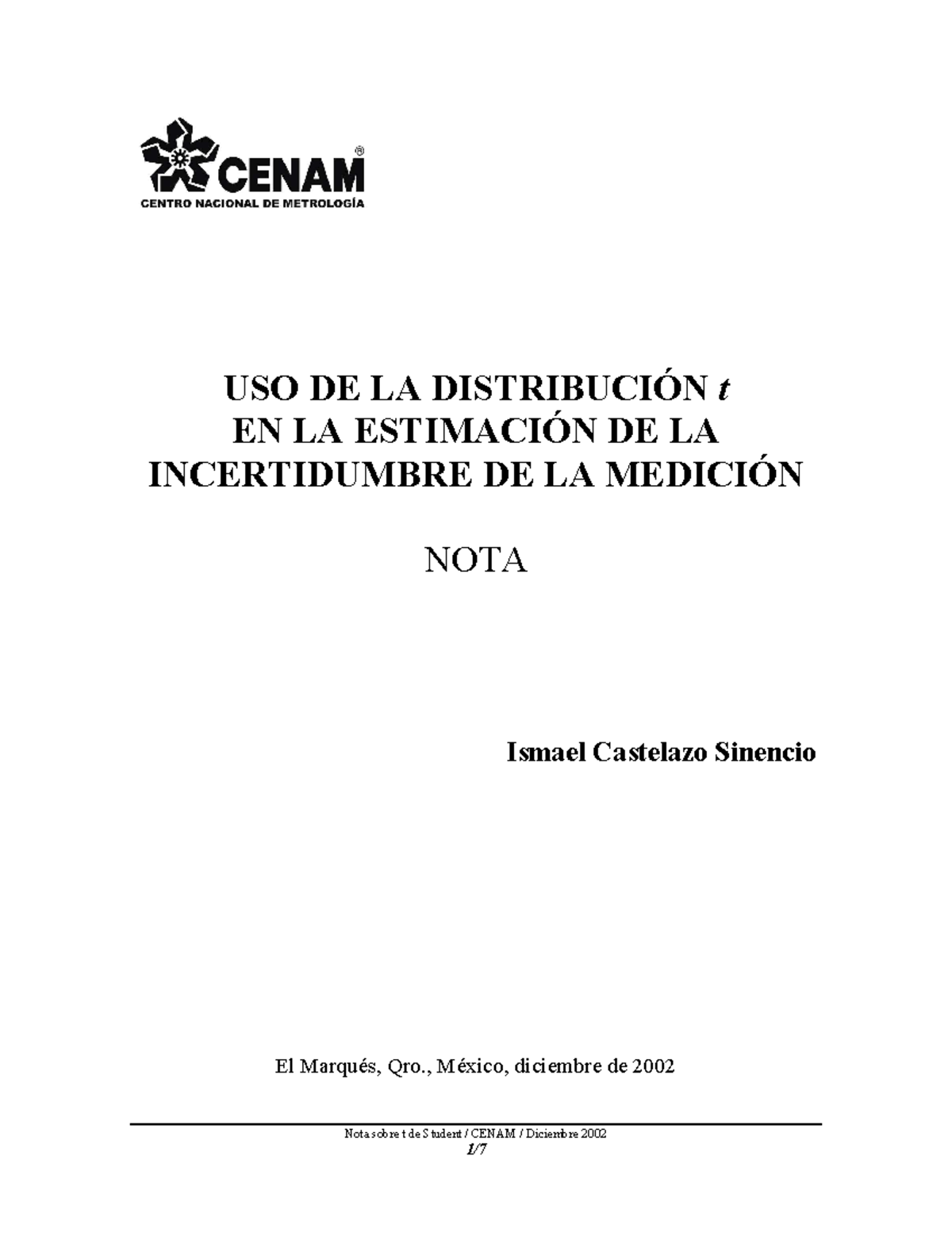 Notasobretde Student 2006 0804 - Nota sobre t de Student / CENAM ...