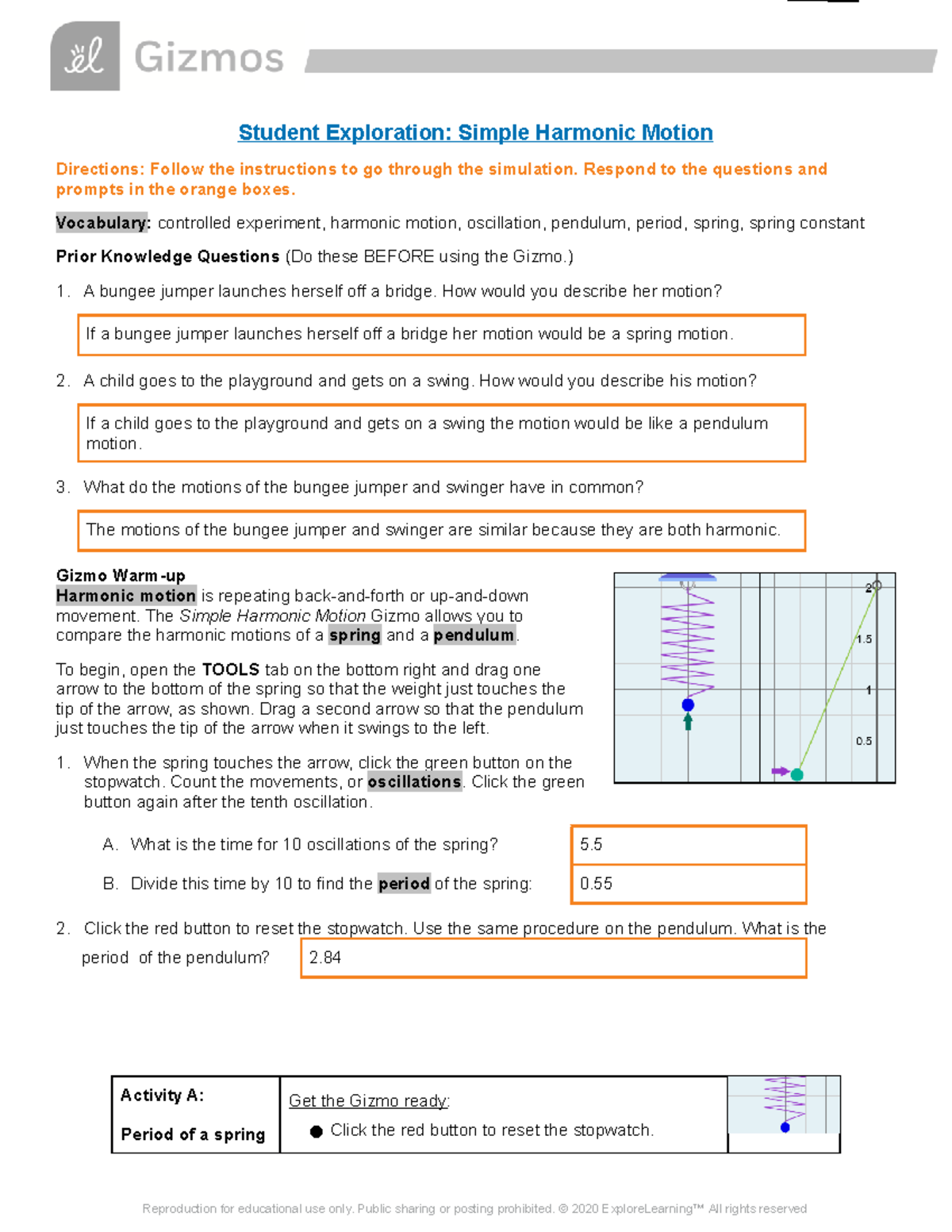 Physics lab have - Student Exploration: Simple Harmonic Motion ...