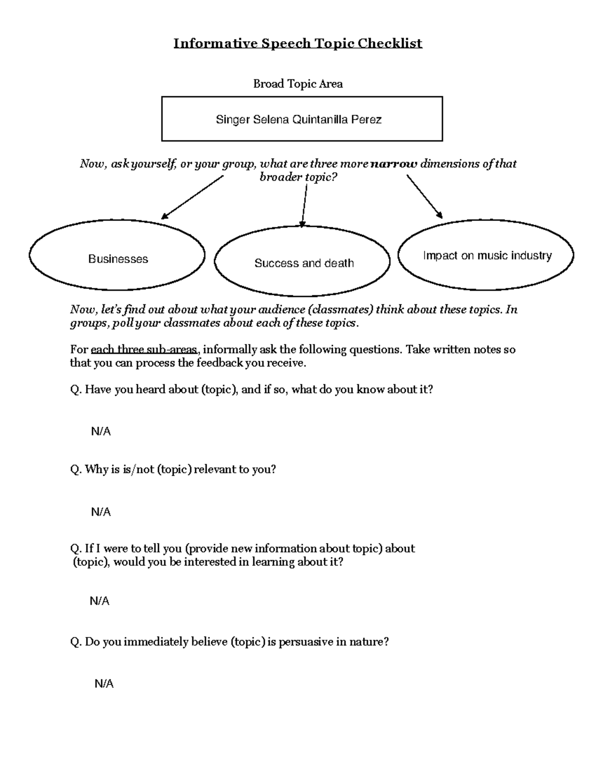 Informative+Topic+Worksheet - Informative Speech Topic Checklist Broad ...