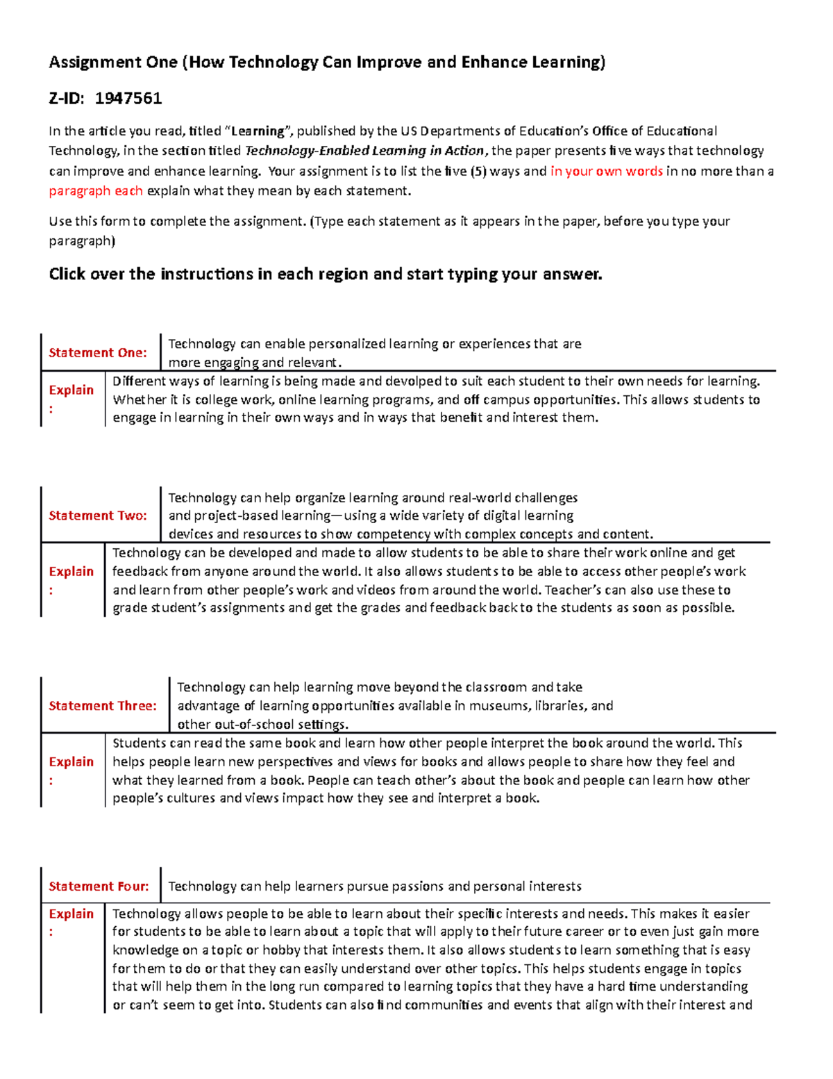 Assignment One - Answering questions that relate to an article and ...