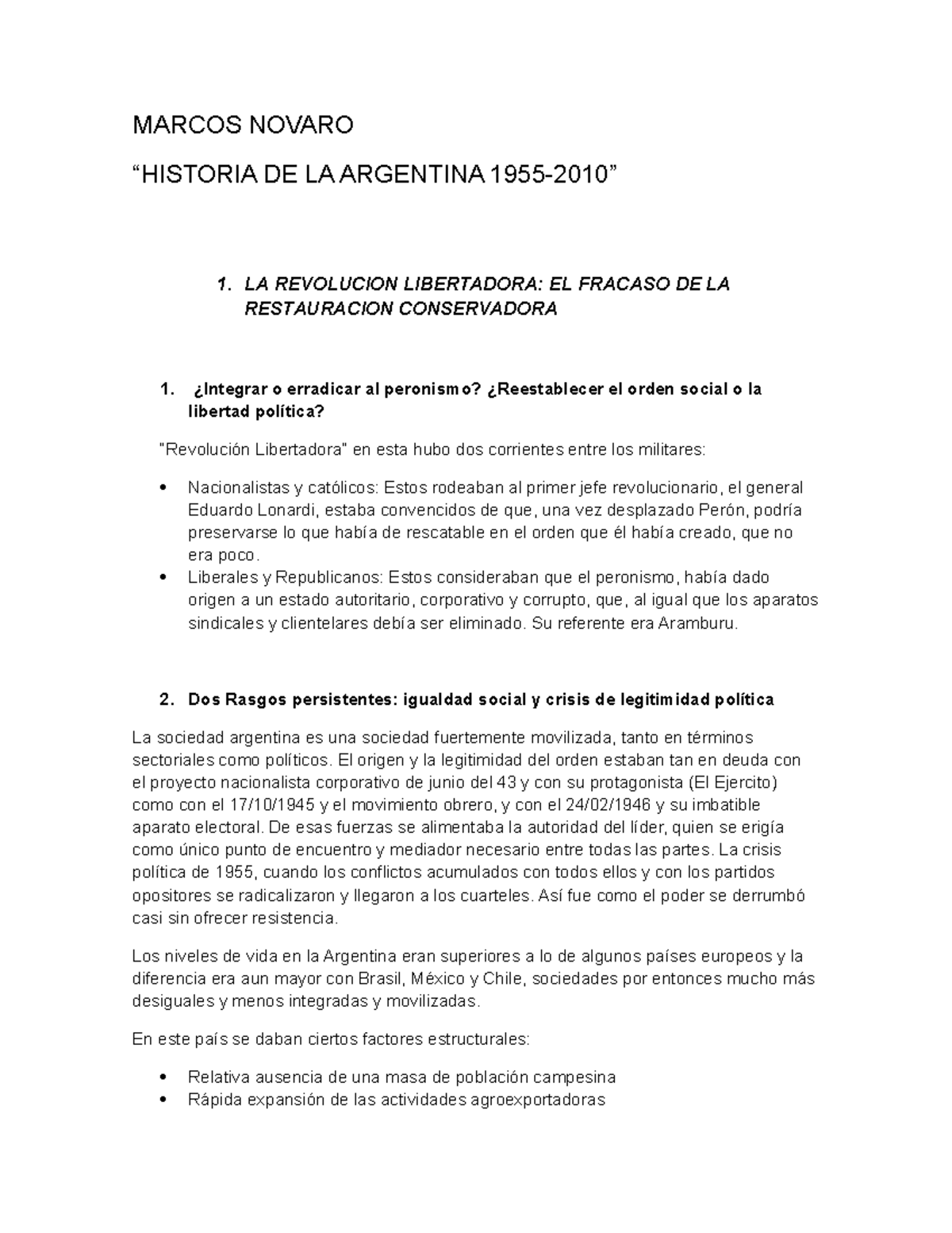 379115728 Resumen Novaro Libro - MARCOS NOVARO “HISTORIA DE LA ...