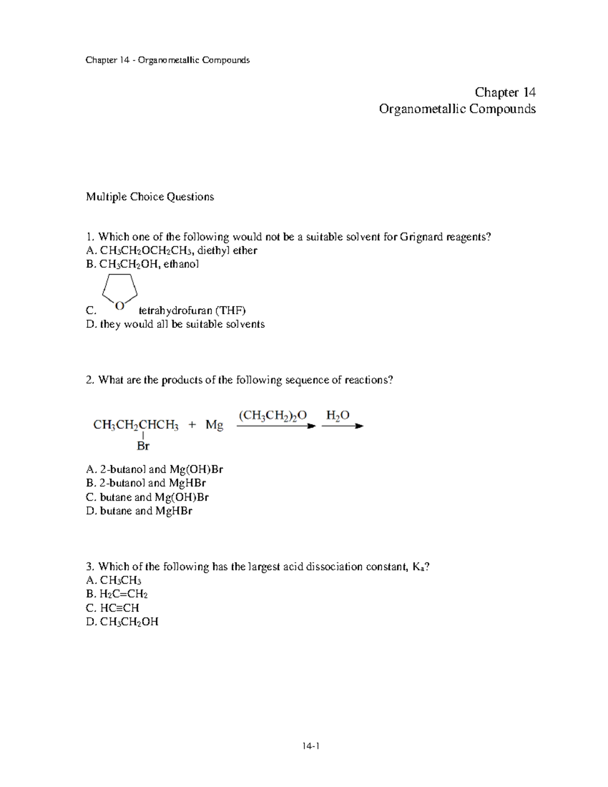 Chap015 - organic chem - Chapter 14 Organometallic Compounds Multiple ...
