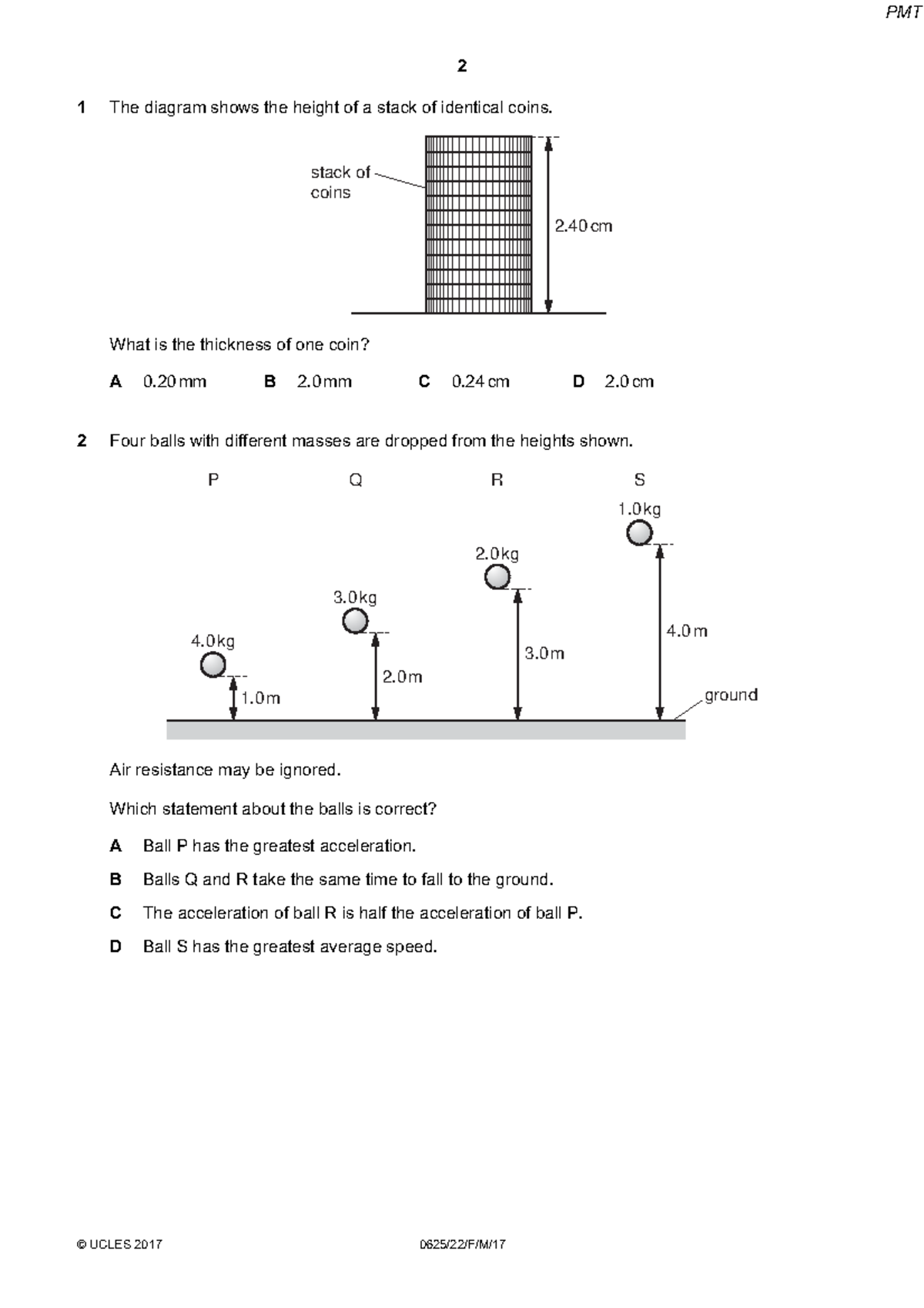 PHYS 2A Exercise 23 - 2 © UCLES 2017 0625/22/F/M/ 1 The diagram shows ...