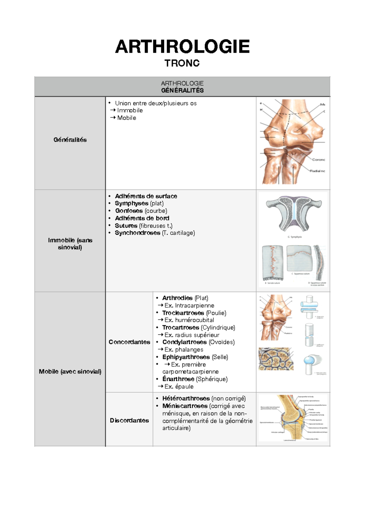 Arthrologie tronc fiches - ARTHROLOGIE TRONC ARTHROLOGIE GÉNÉRALITÉS ...