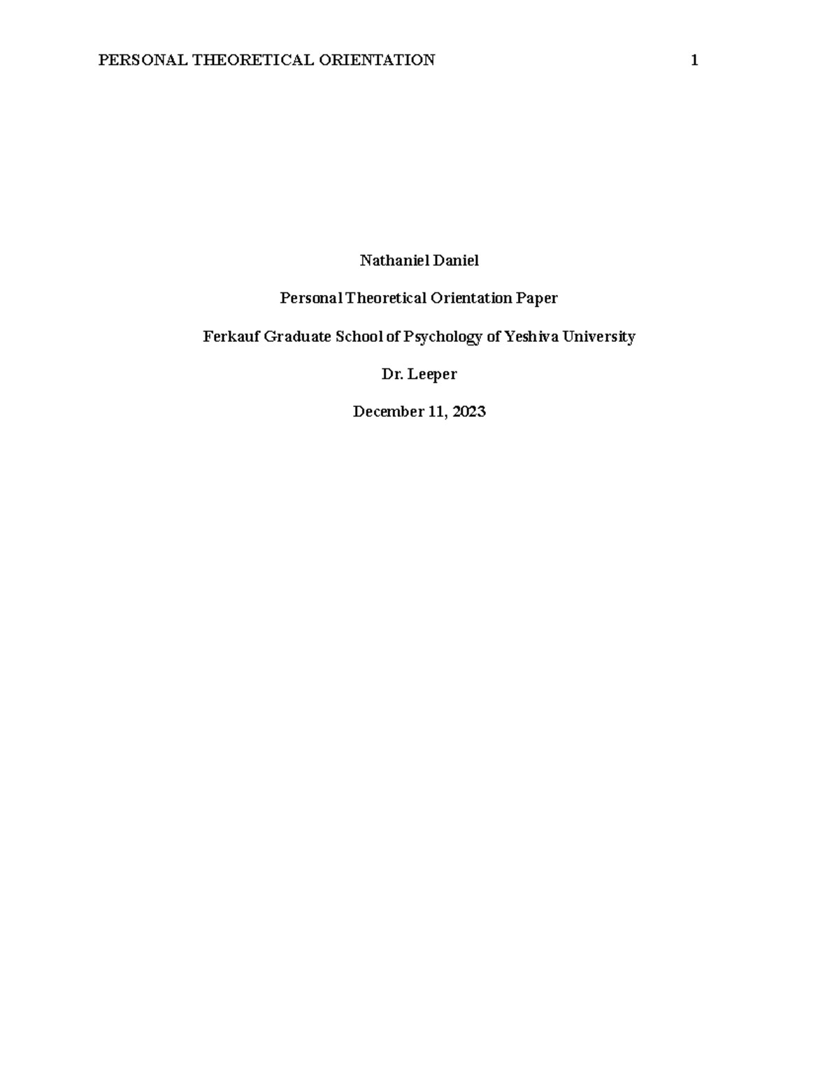 Personal Theoretical Orientation Paper - Nathaniel Daniel Personal ...