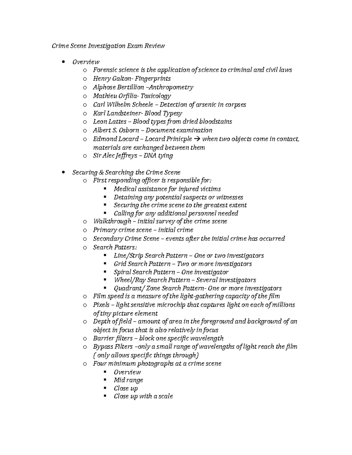 Crime Scene Investigation Exam Review - Crime Scene Investigation Exam ...
