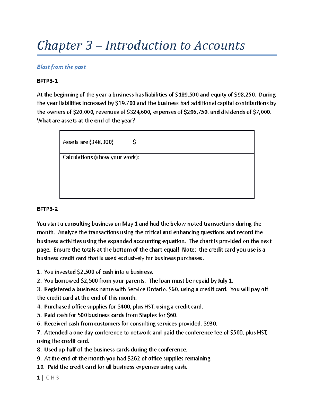 Chapter 3 - Introduction to Accounts - Student Copy - Chapter 3 ...