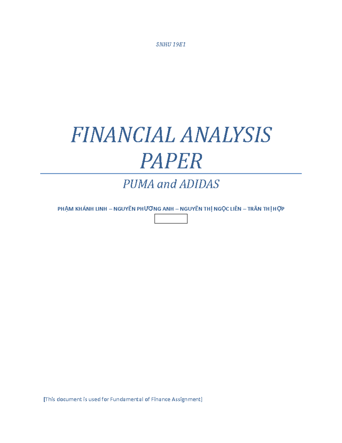 Finacial-Analysis-paper - SNHU 19E FINANCIAL ANALYSIS PAPER PUMA and ...
