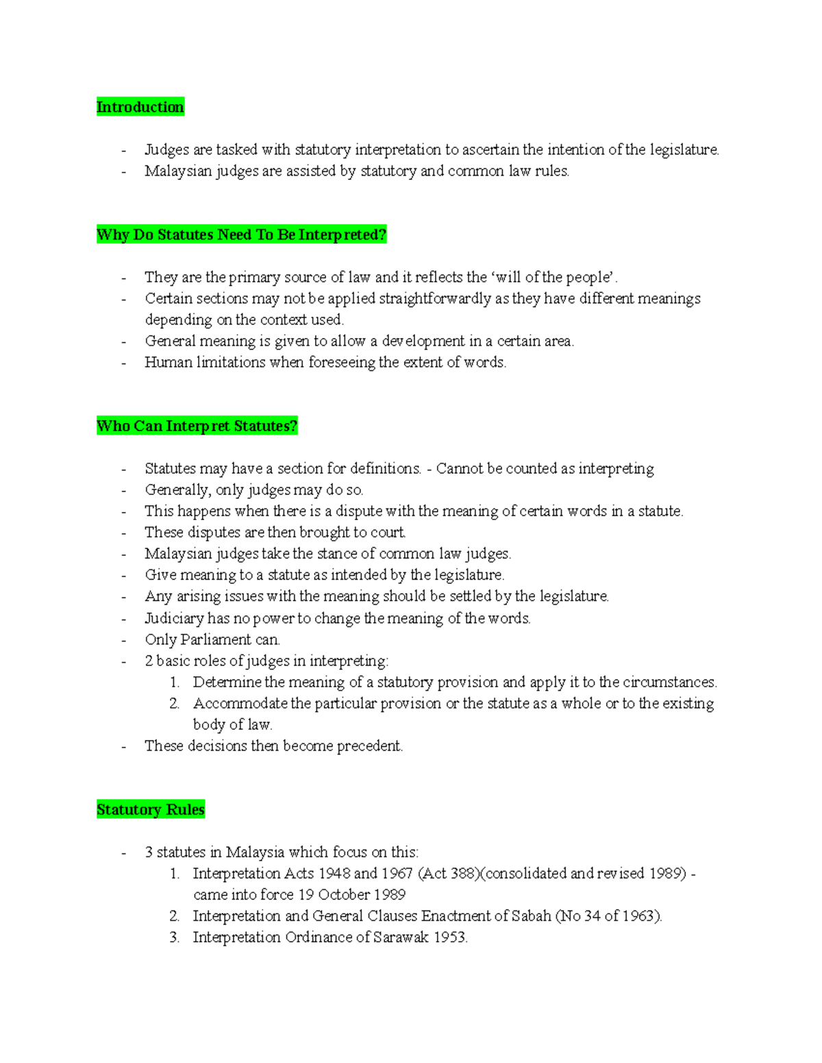 11.0 Statutory Interpretation - Introduction Judges are tasked with ...