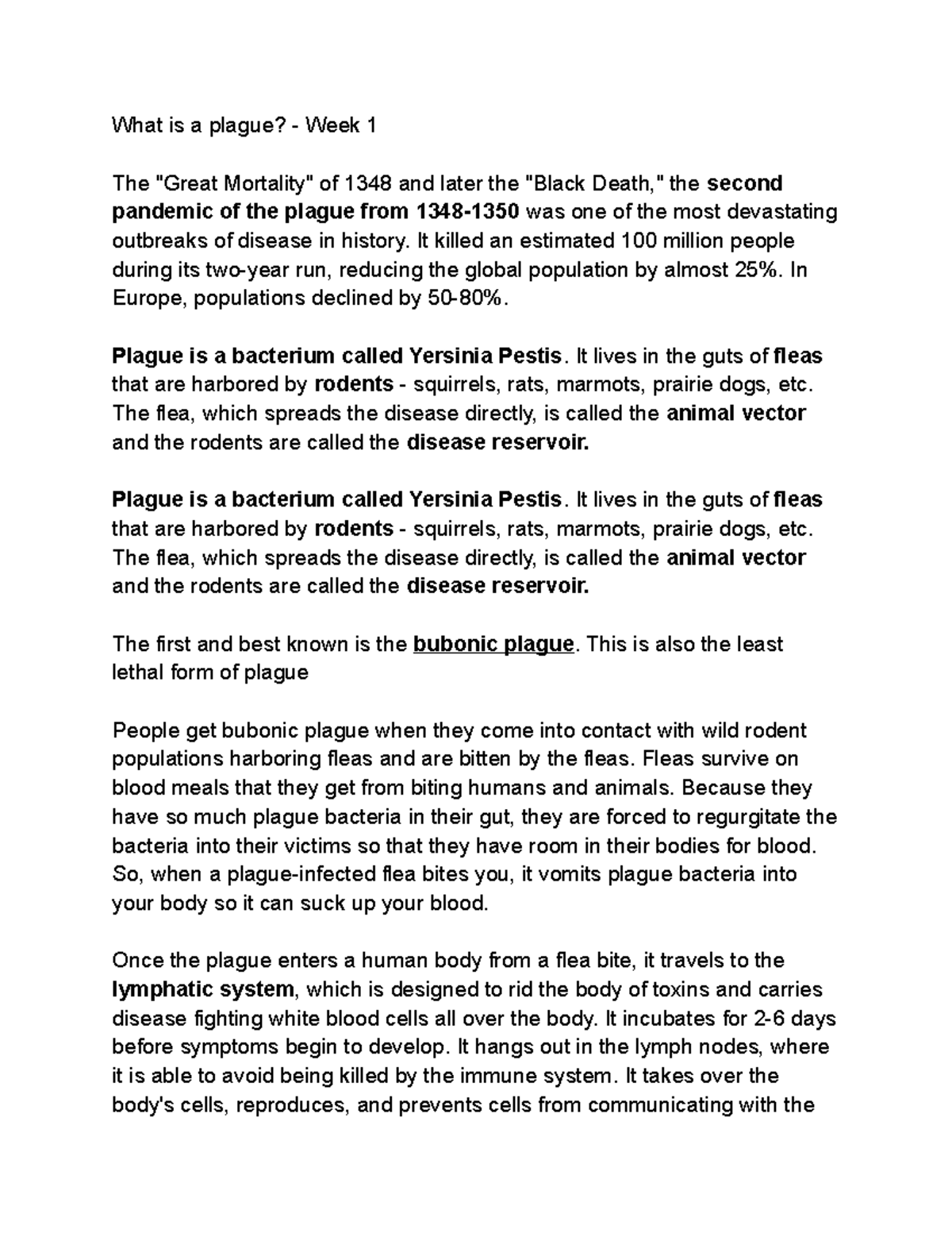 What is a plague? - week 1 - It killed an estimated 100 million people ...