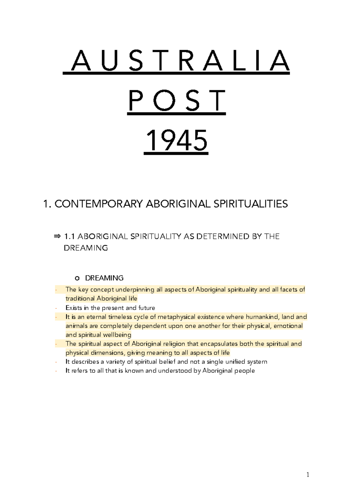 HSC Religion Year 12 Notes.docx - A U S T R A L I A P O S T 1945 1 ...