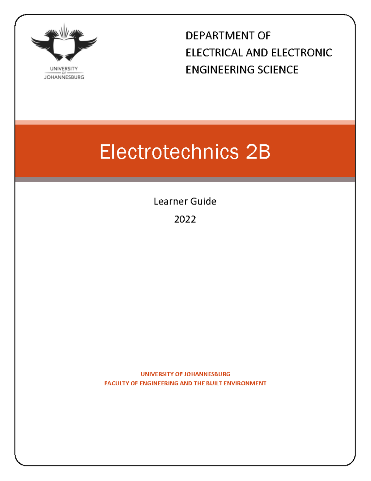 ETN2B Study Guide 2022 - UNIVERSITY OF JOHANNESBURG FACULTY OF ...