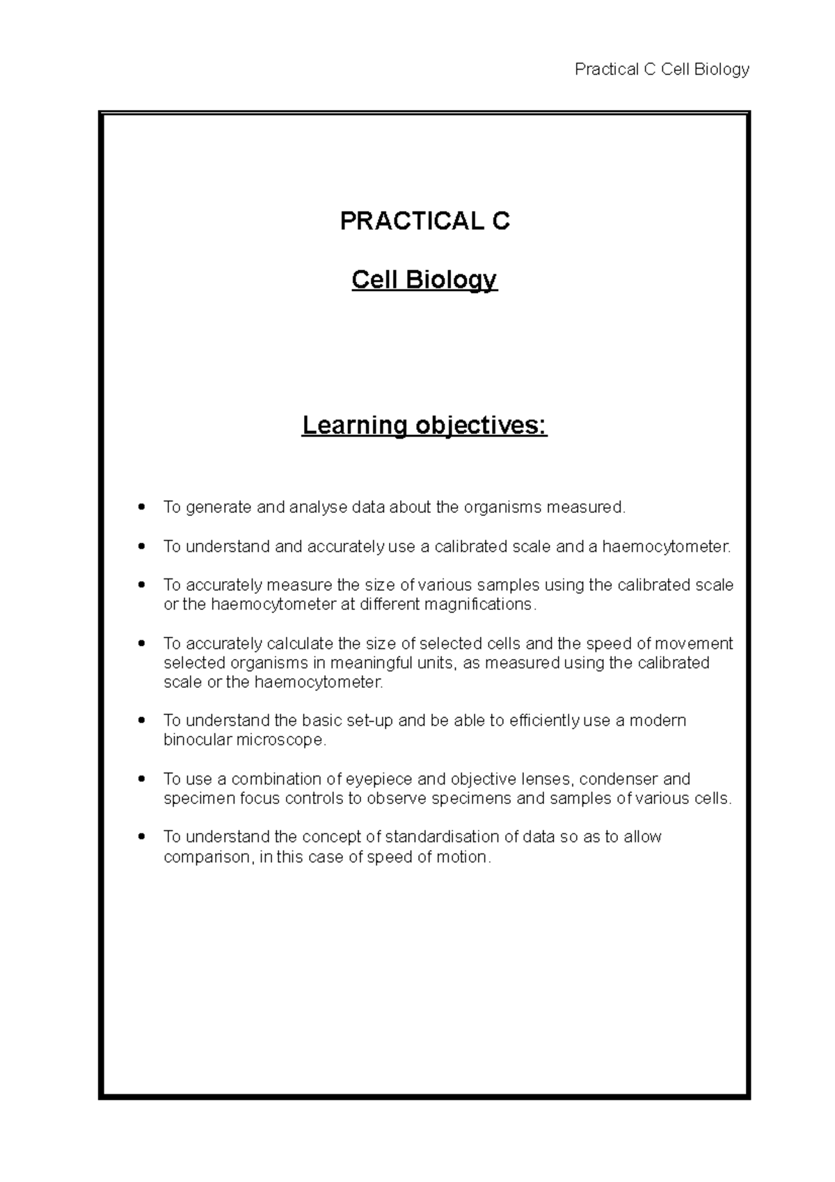 Practical C Cell Biology 2021-22 - PRACTICAL C Cell Biology Learning ...