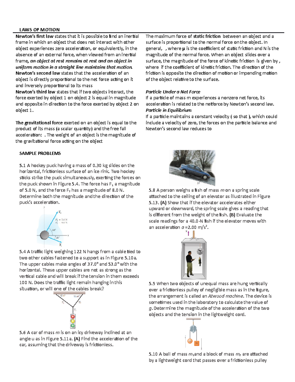 Sample problems serway Newtons laws of motion - LAWS OF MOTION Newton’s ...