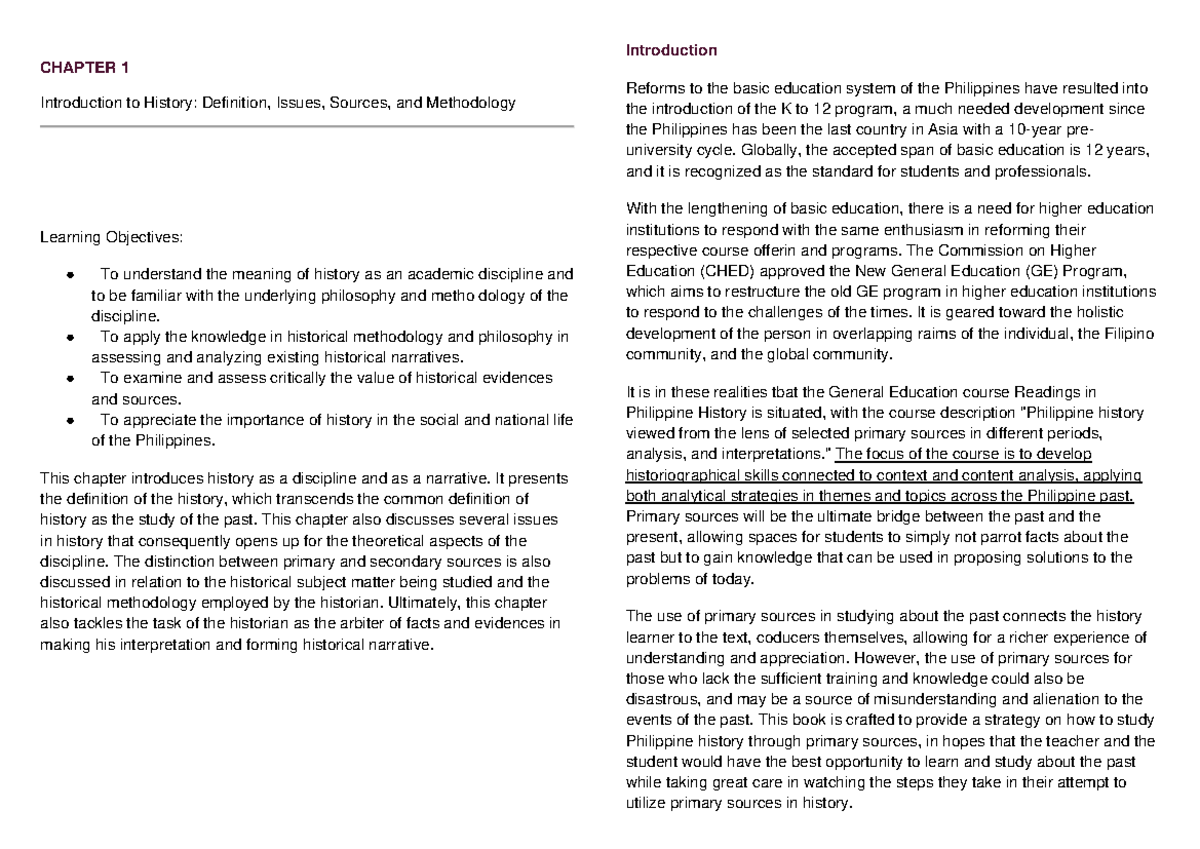 RPH- Chapter-1 - RPH - CHAPTER 1 Introduction to History: Definition ...
