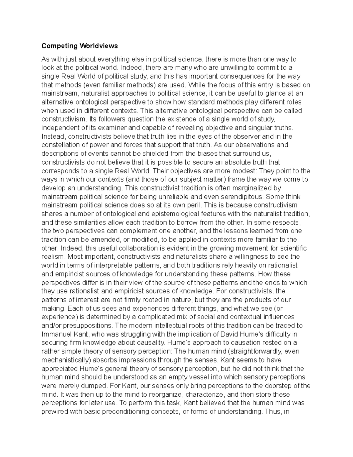 Competing Worldviews - Indeed, there are many who are unwilling to ...