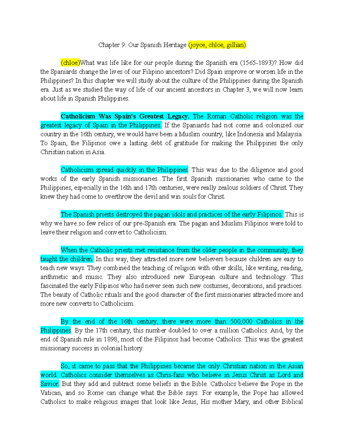 Chapter 9 and 10 - balut - Chapter 9: Our Spanish Heritage (joyce ...