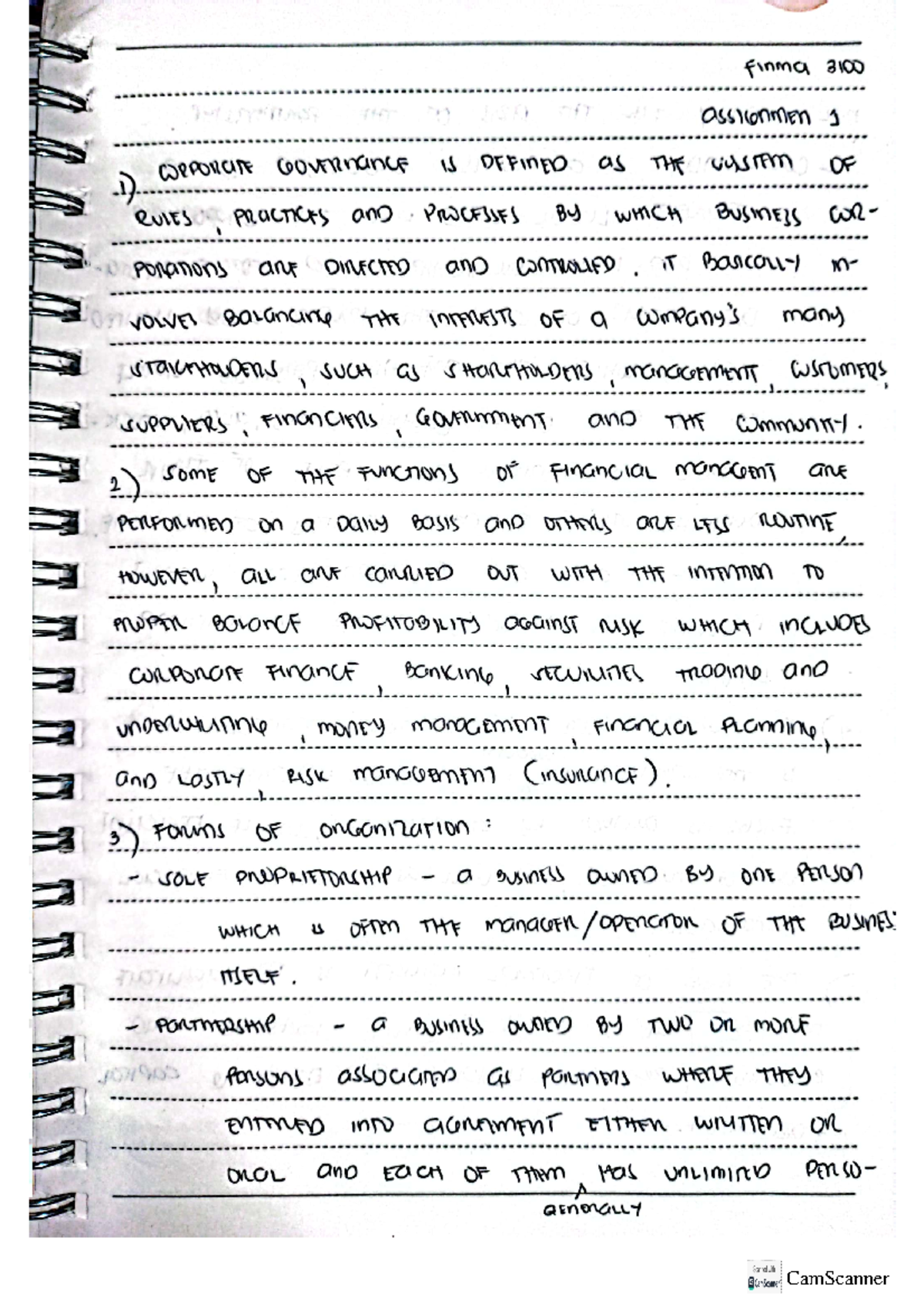 Finma note - Finma 3100 assignment 1 WEPORCITE GOVERNANCE is DEFINED as ...