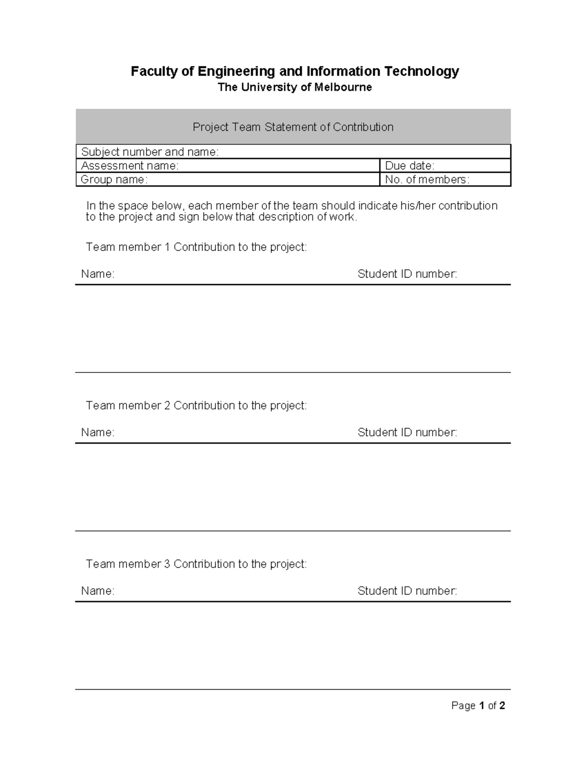 Group Assignment Contribution Template - Page 1 of 2 Faculty of ...