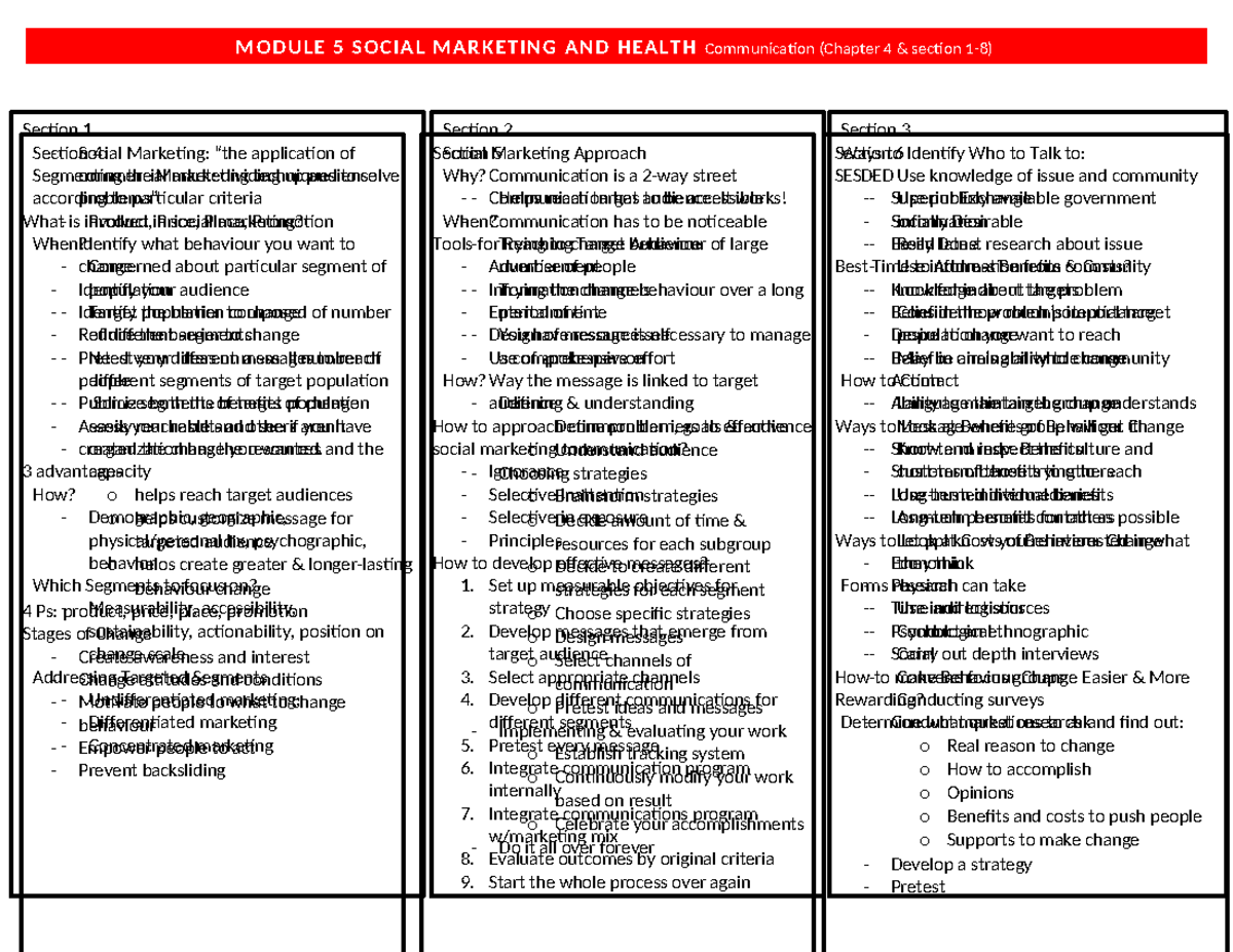 Module 5 Notes - MODULE 5 SOCIAL MARKETING AND HEALTH Communication ...