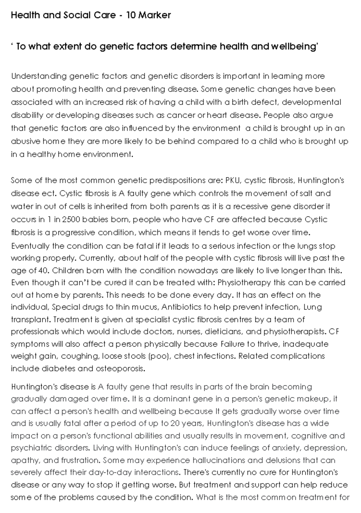 Health and Social Care - 10 Marker - Health and Social Care - 10 Marker ...