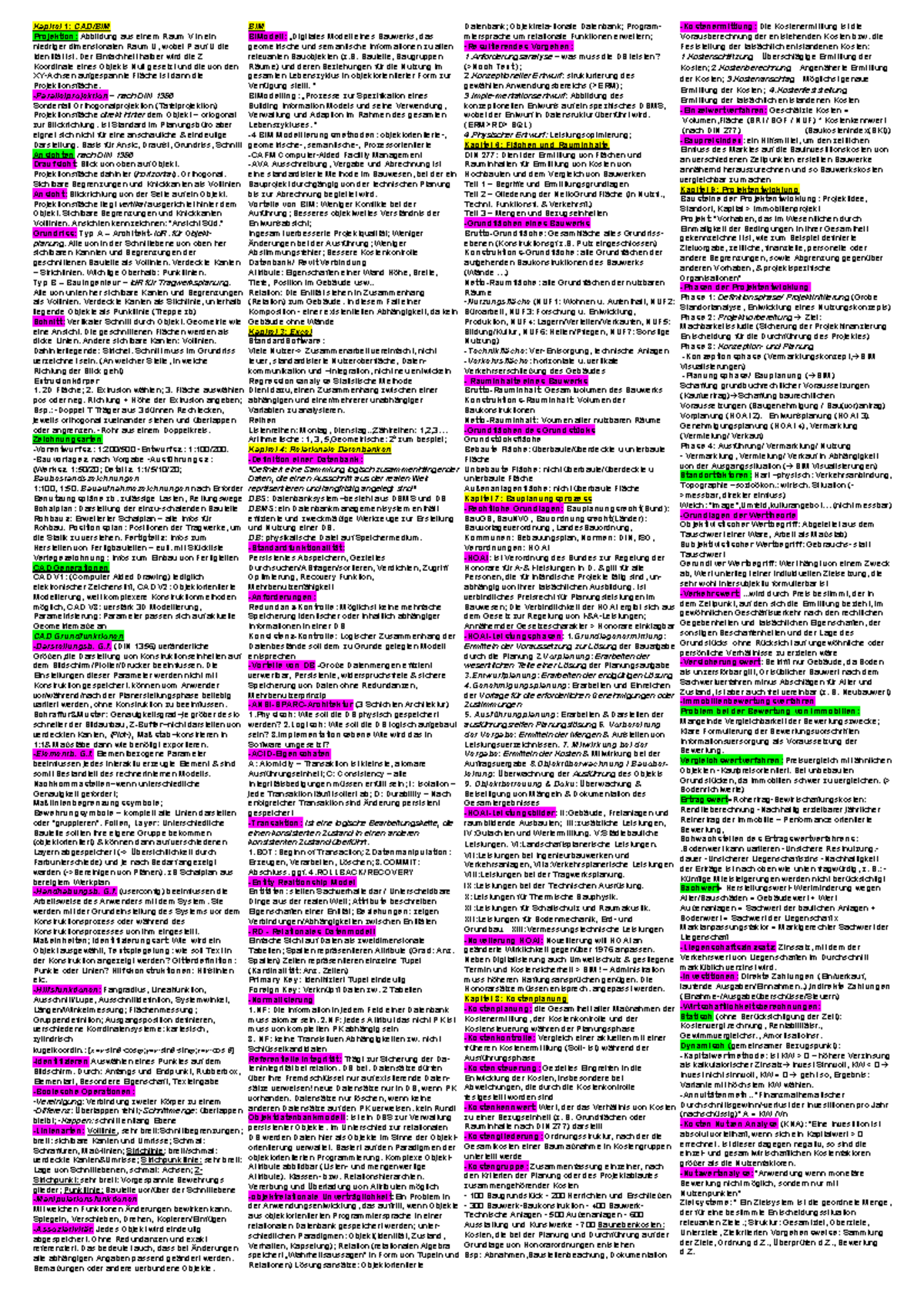 Formelblatt Klausur V3 - Kapitel 1: Projektion: Abbildung aus einem ...
