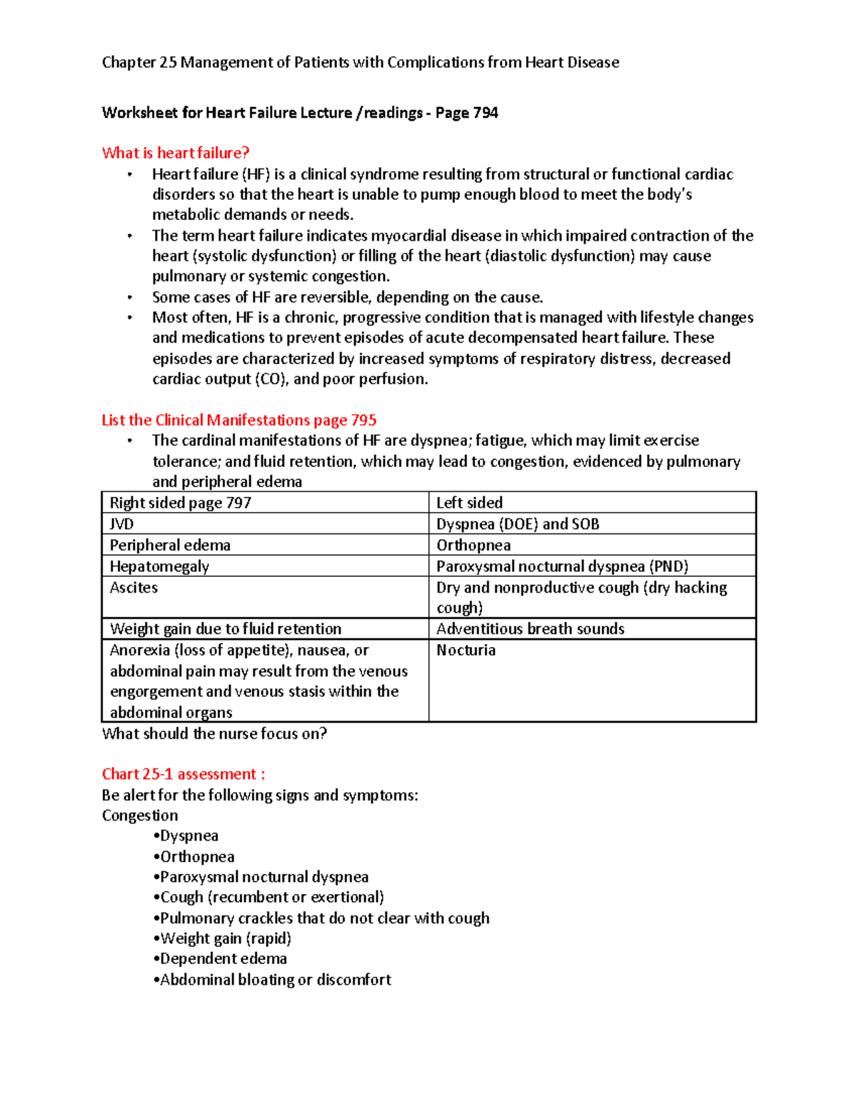 Ch25 - lec note - Worksheet for Heart Failure Lecture /readings - Page ...