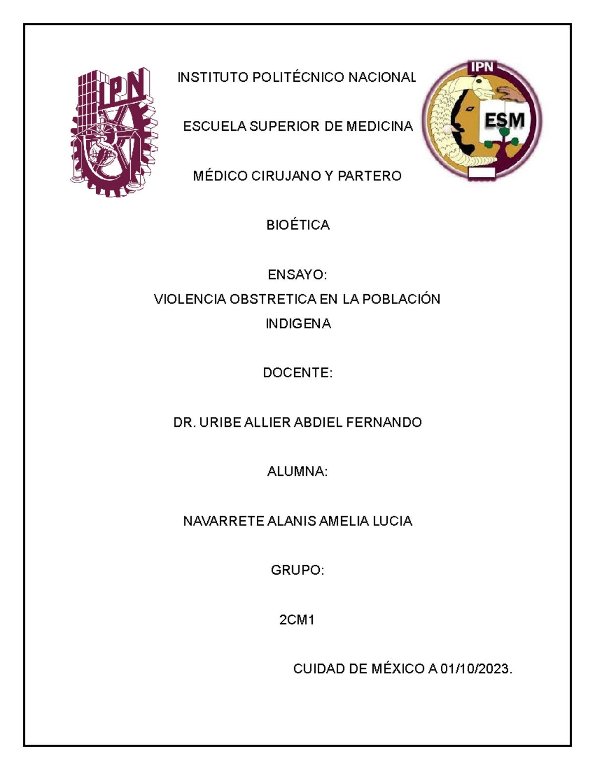 Primer Ensayo Parcial- Navarrete Alanis Amelia Lucia - INSTITUTO ...