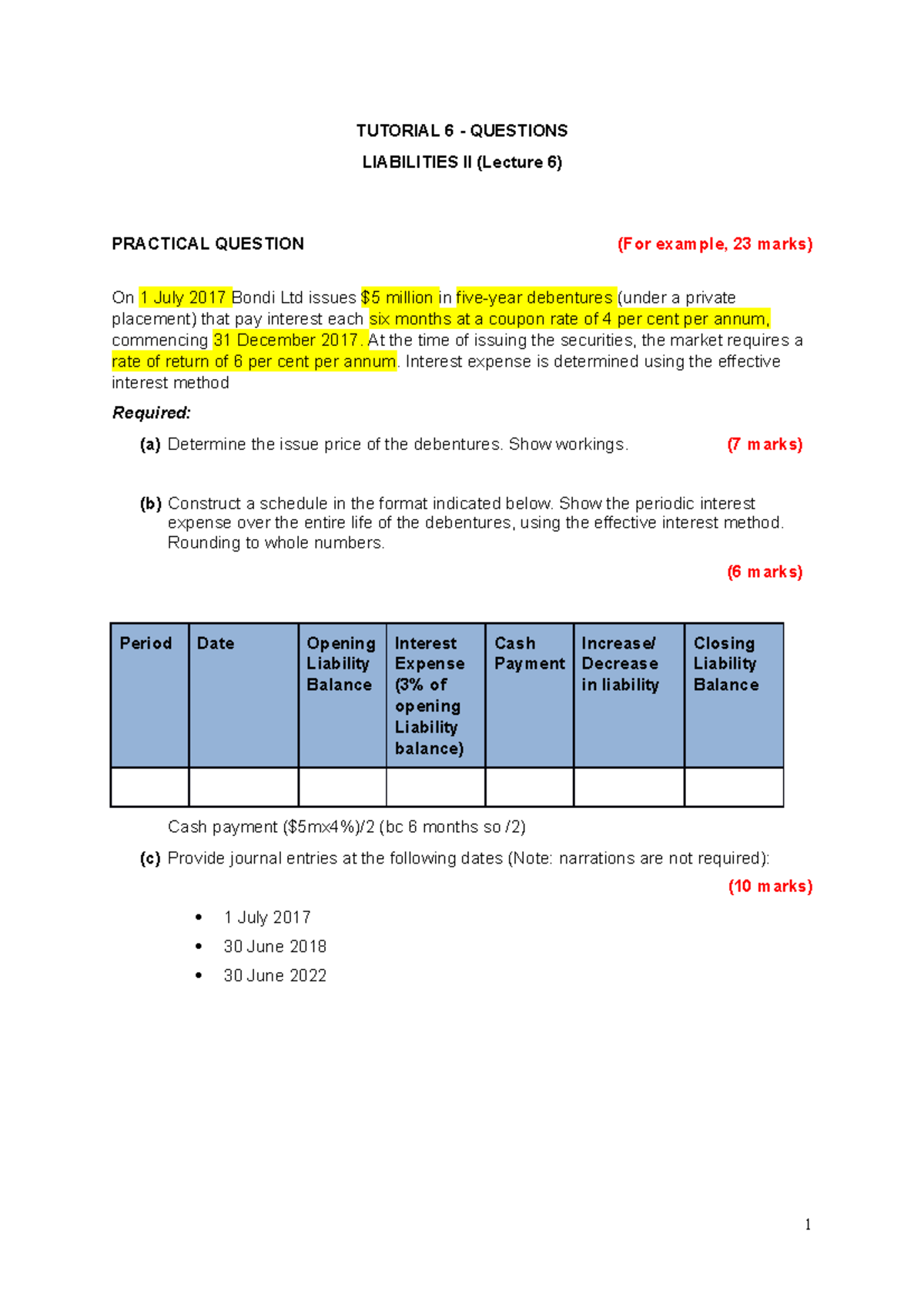 Ayb200 2021 1 L6 Tutorial Questions Tutorial 6 Questions Liabilities Ii Lecture 6
