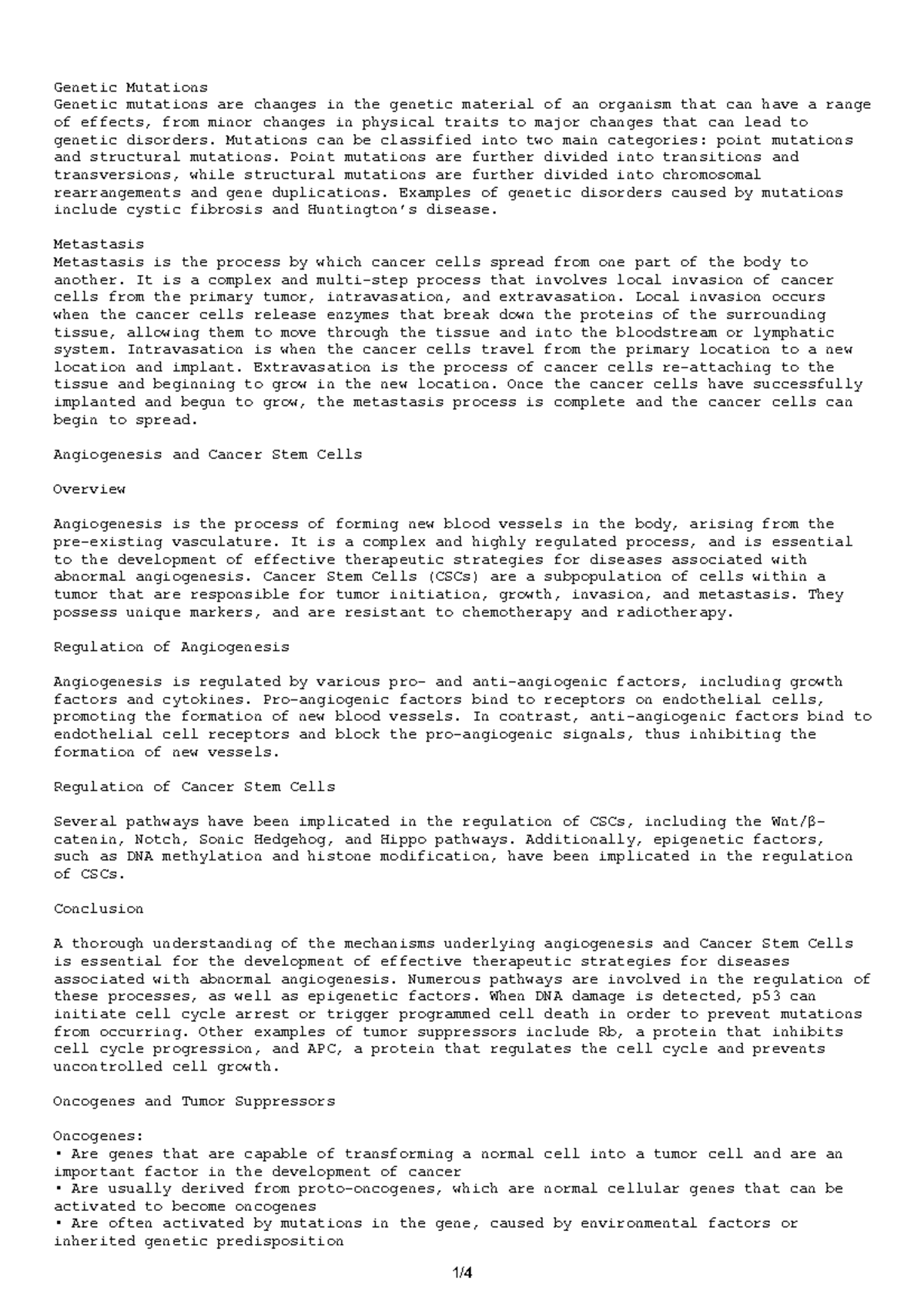 Adv. Biology of Cancer 1 - Genetic Mutations Genetic mutations are ...