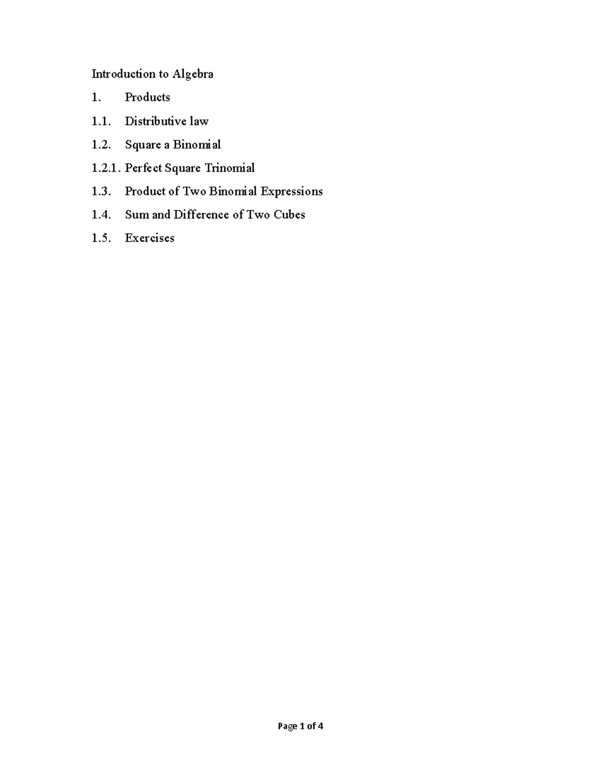 Products - Lecture notes 1 - Introduction to Algebra Products ...