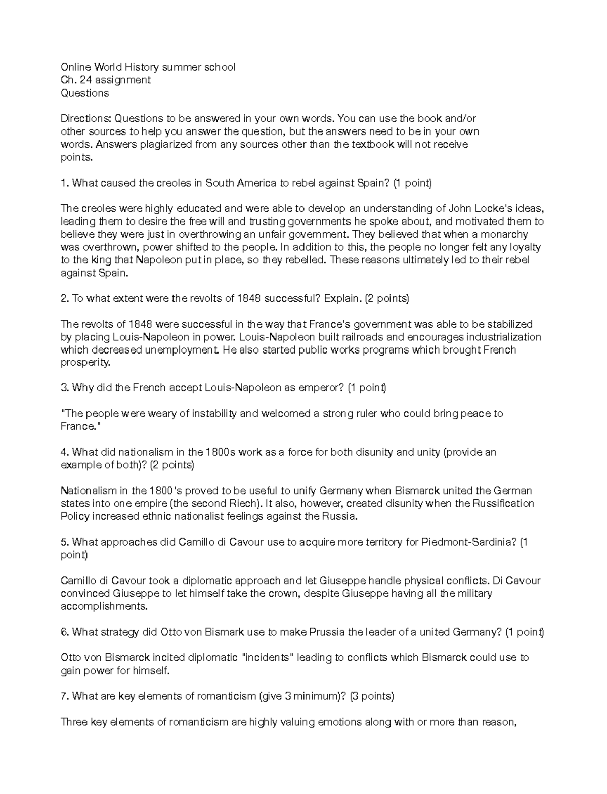 Chapter 24 Questions - Free response question. - Online World History ...