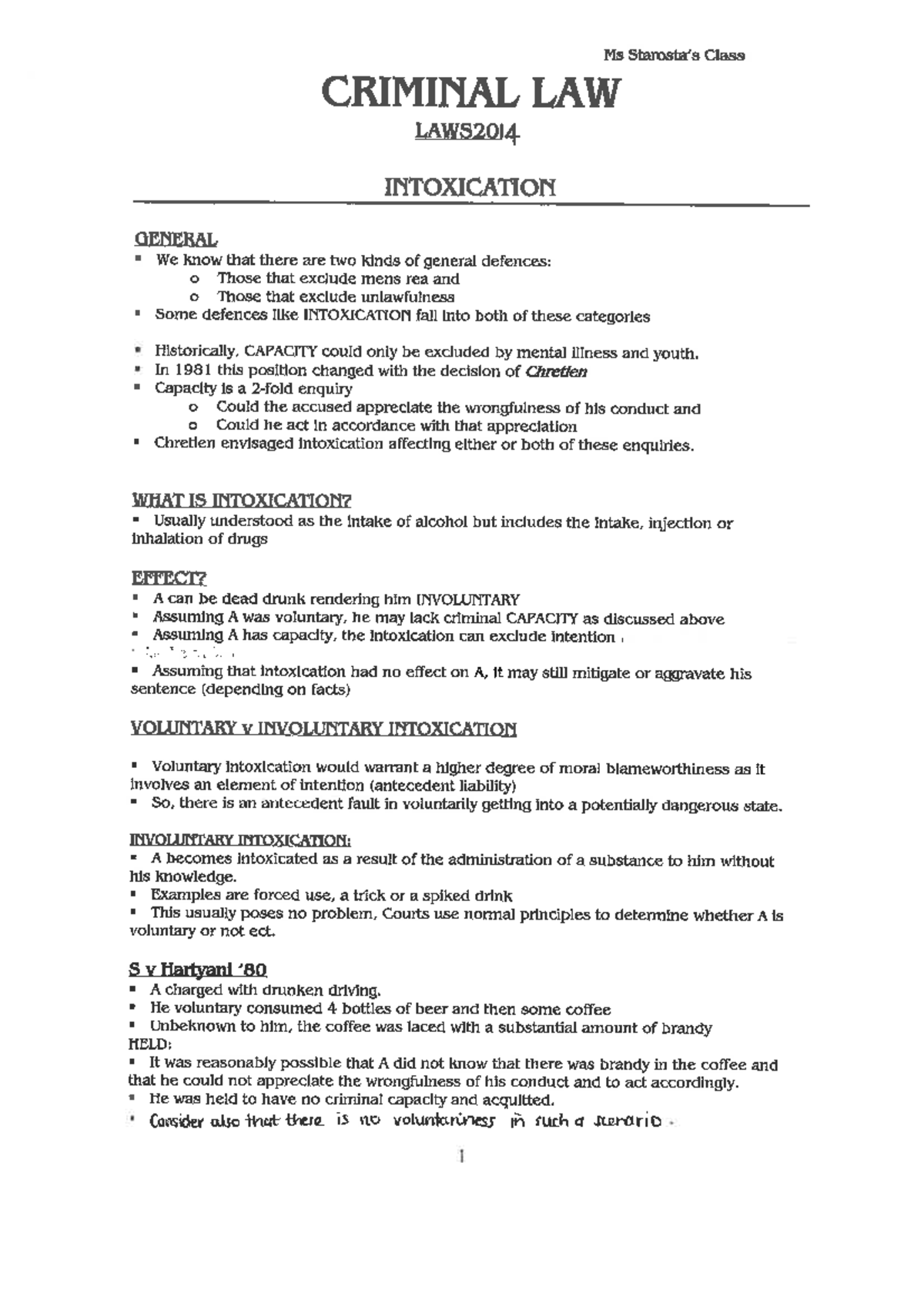 13. Criminal Law Intoxication - LAWS 2014 - Studocu