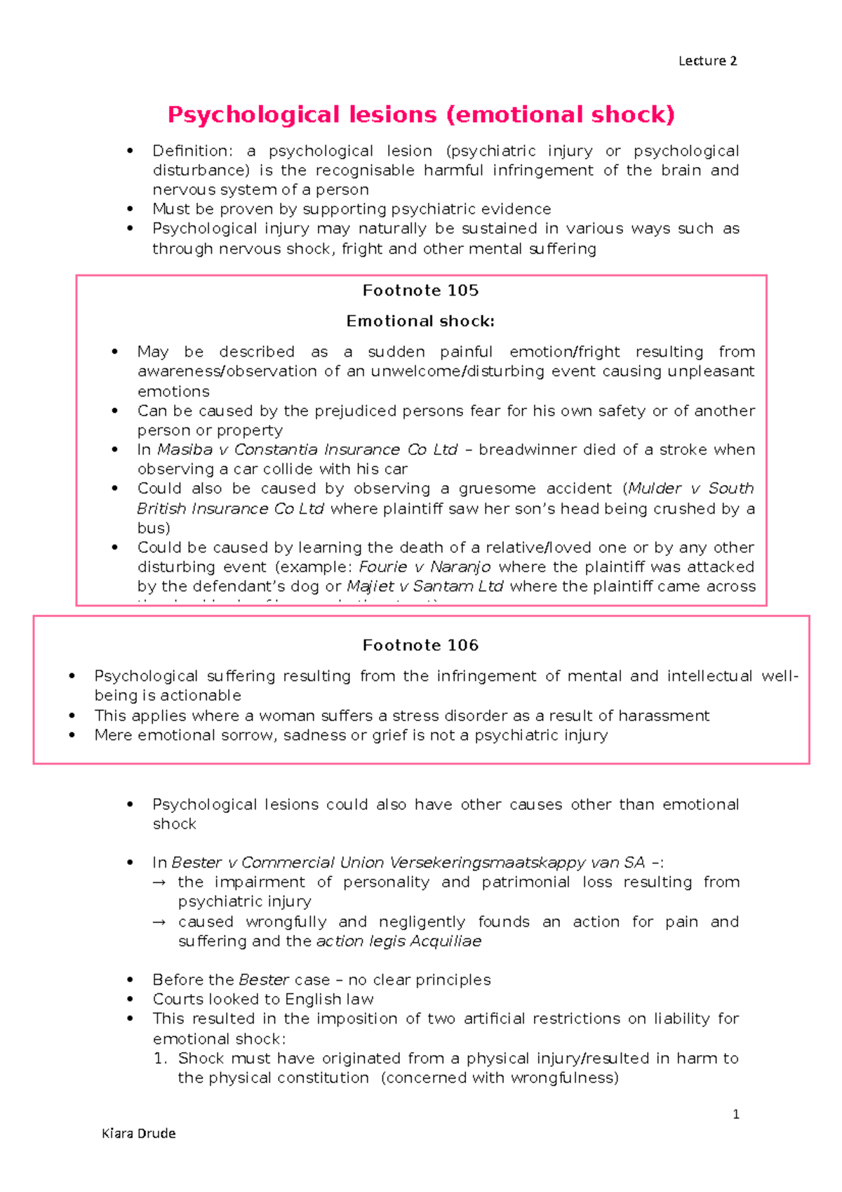 2. Psychological lesions - Shock must have originated from a physical ...