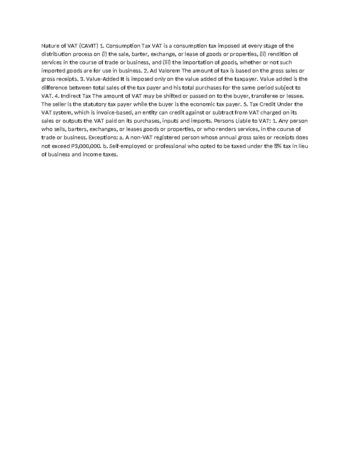 Cfdfhghg - jfgj - Nature of VAT (CAVIT) 1. Consumption Tax VAT is a ...