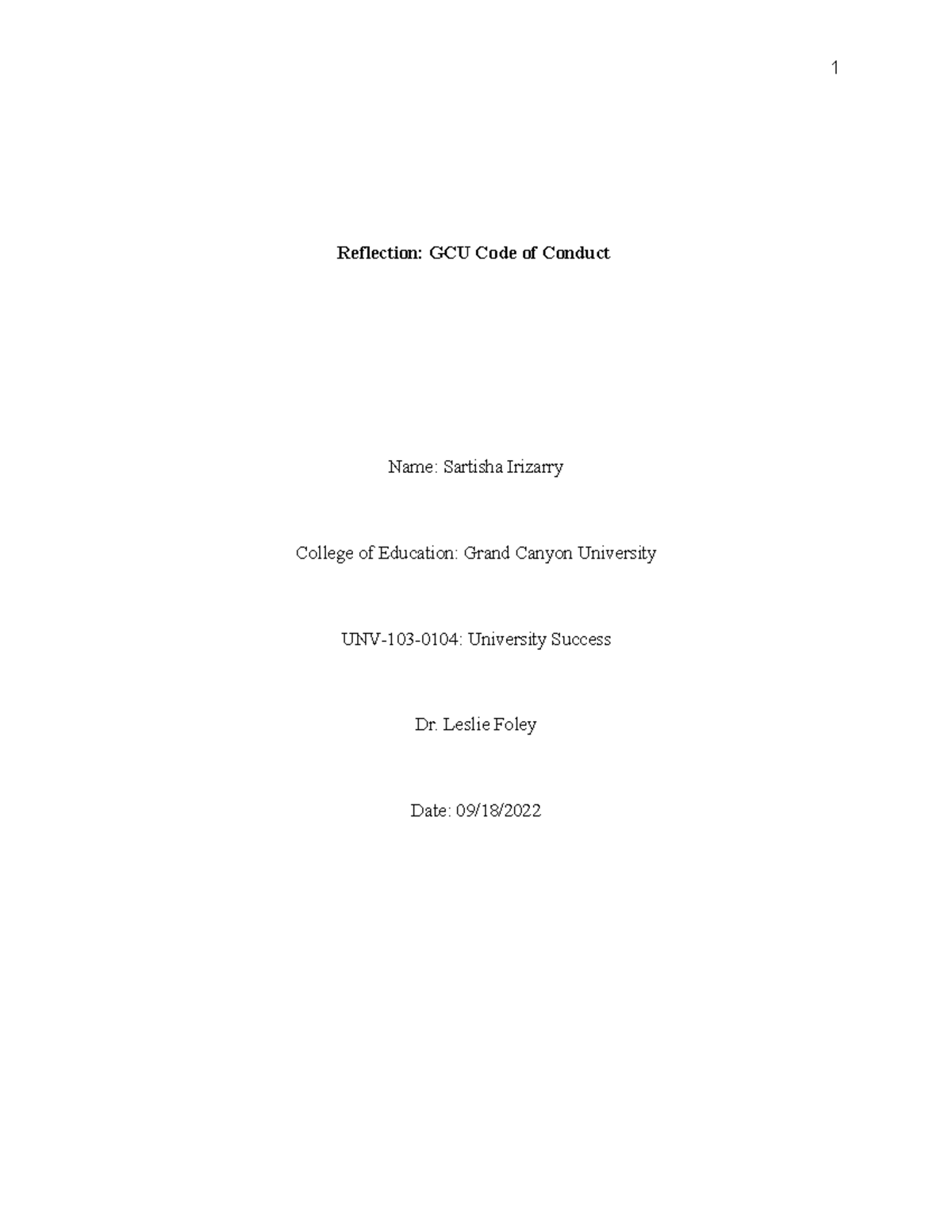 Copy of Code of Conduct template finished assignment - Reflection: GCU ...