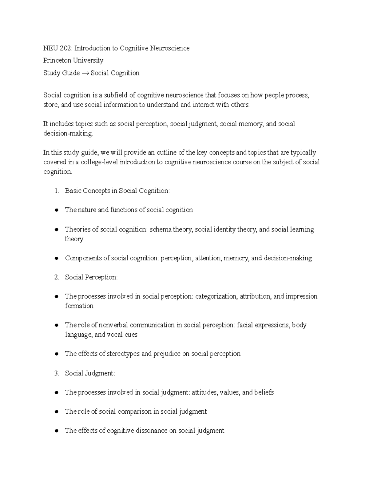 Social cognition notes - NEU 202: Introduction to Cognitive ...