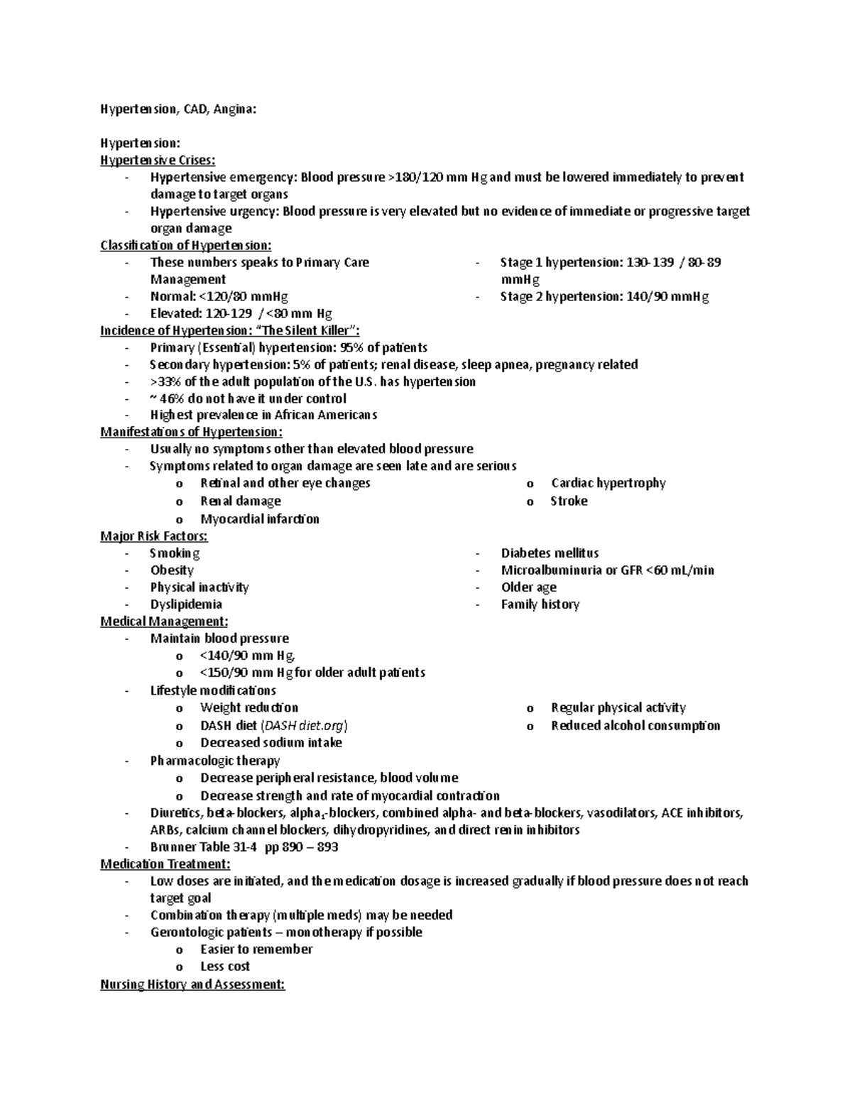 Hypertension - Outline - Hypertension, CAD, Angina: Hypertension ...