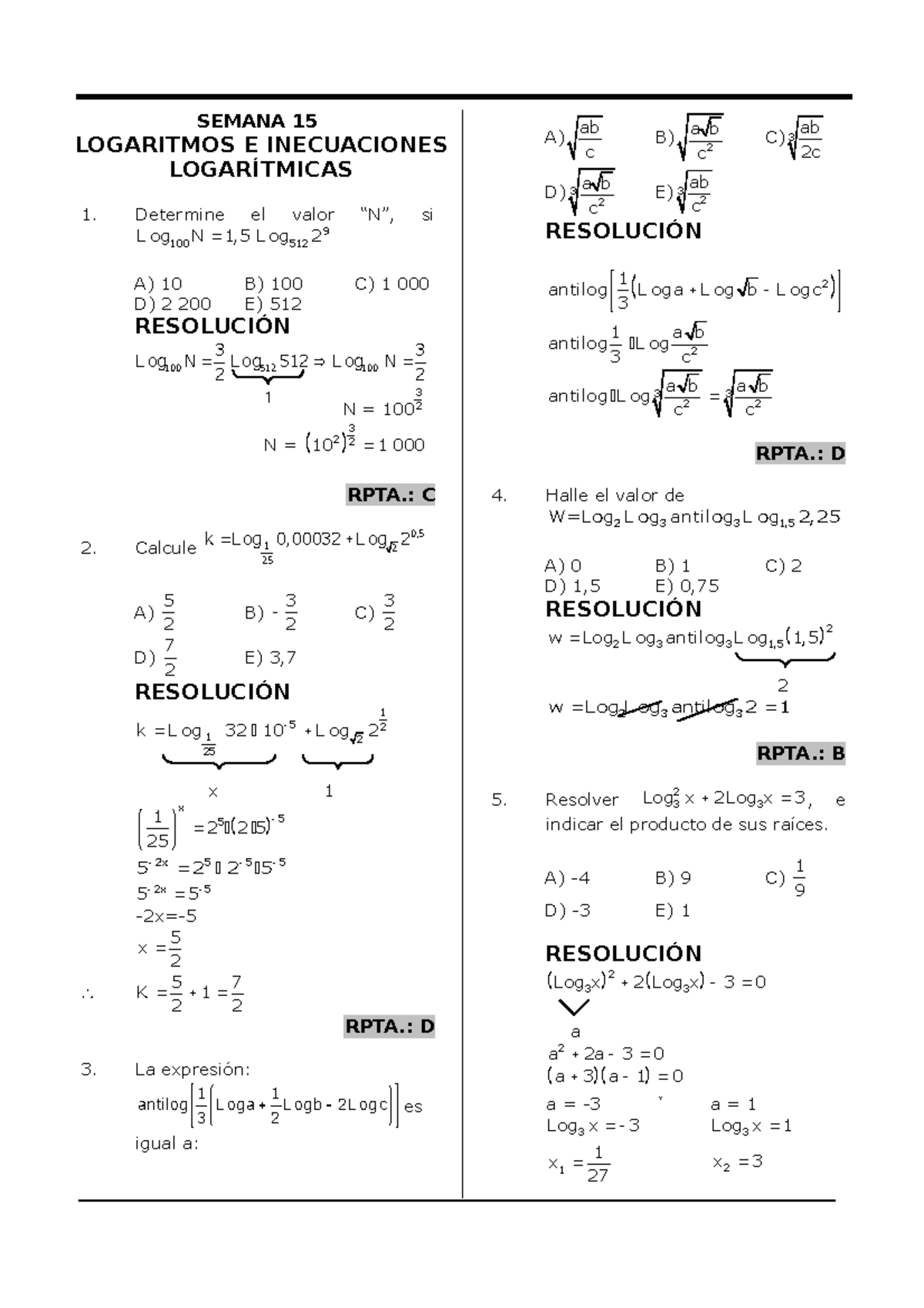 Algebra 15 - Logaritmos E Inecuaciones Logarítmicas - Matematicas - UNT - Studocu